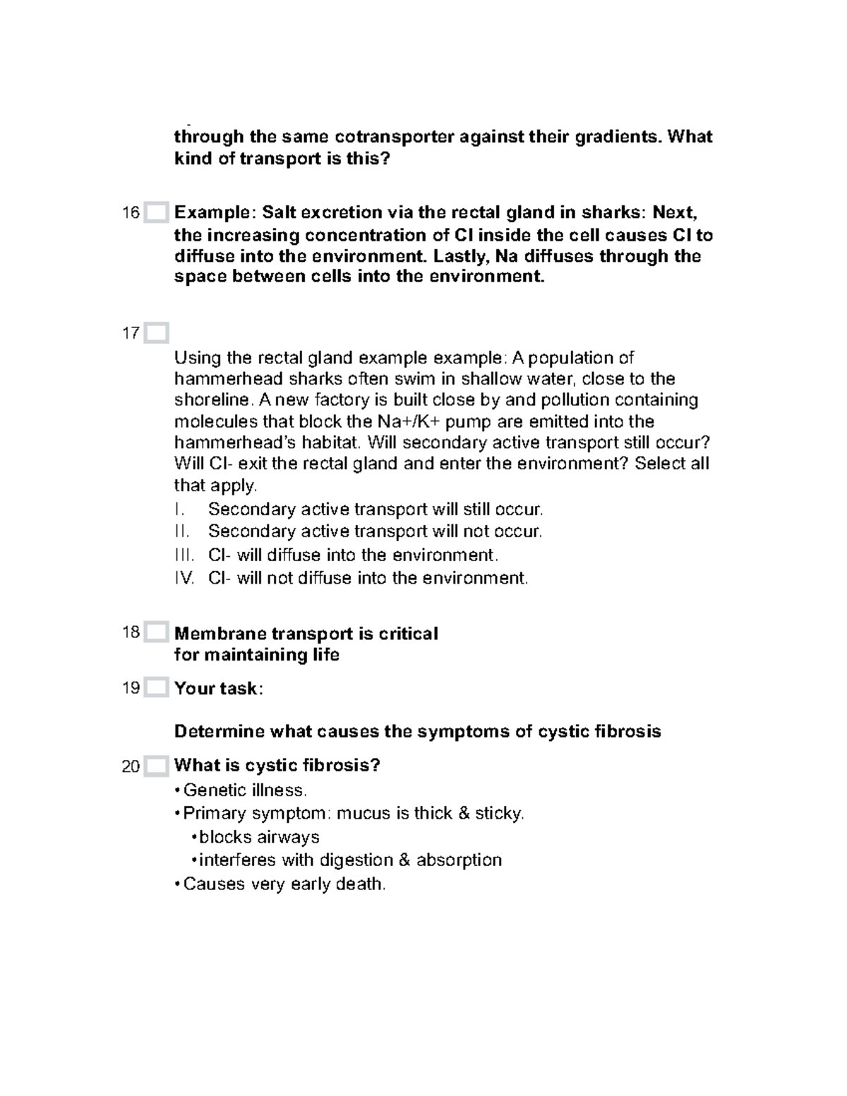 6``5 - Membrane Transport Notes - by the movement of Na+ allows Cl- and ...