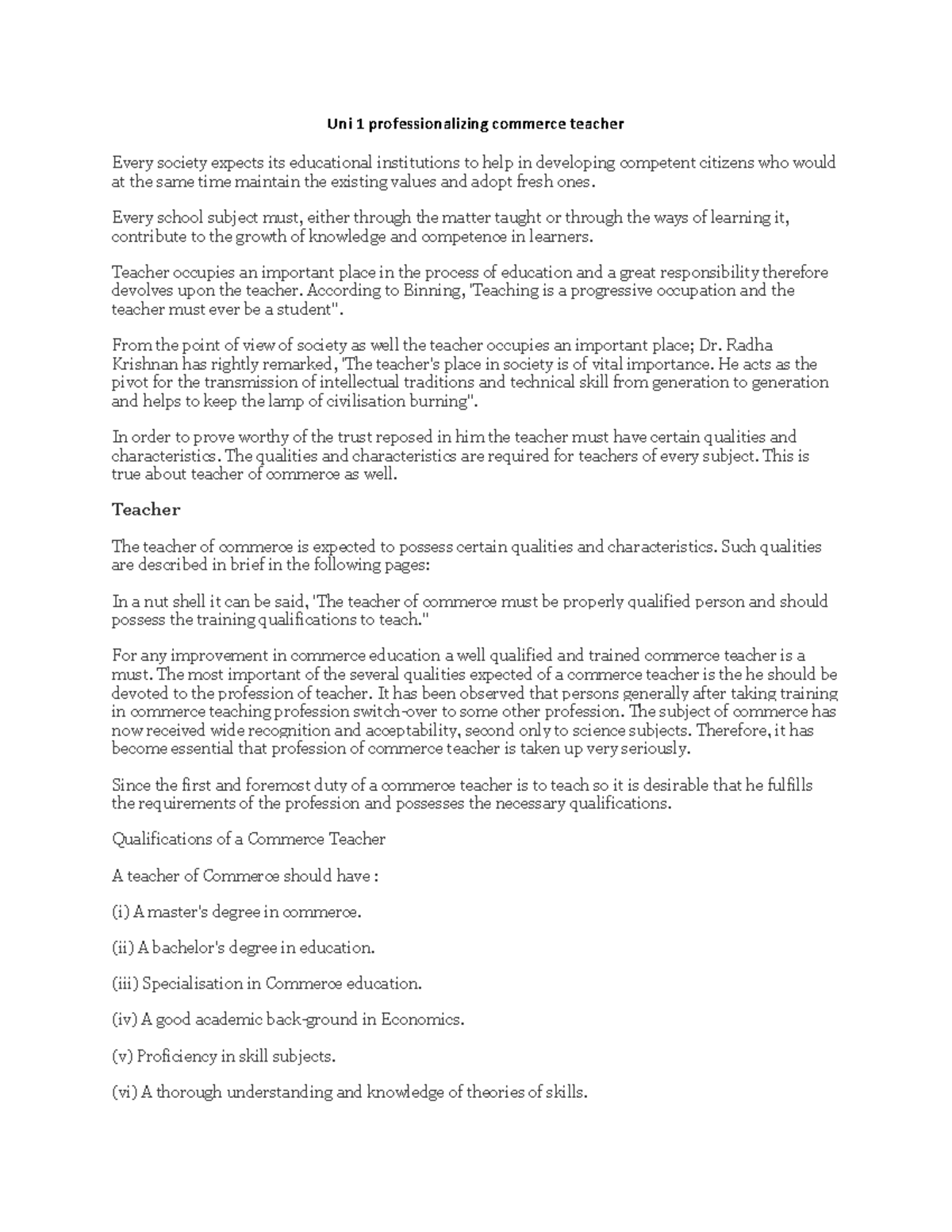 Uni 1 professionalizing commerce teacher - Uni 1 professionalizing ...