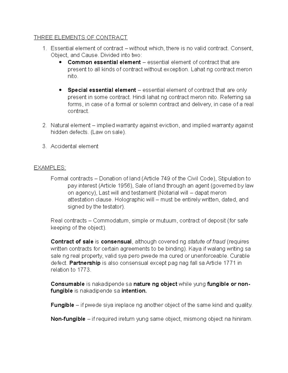 Partnership prelim notes 1 - THREE ELEMENTS OF CONTRACT Essential ...