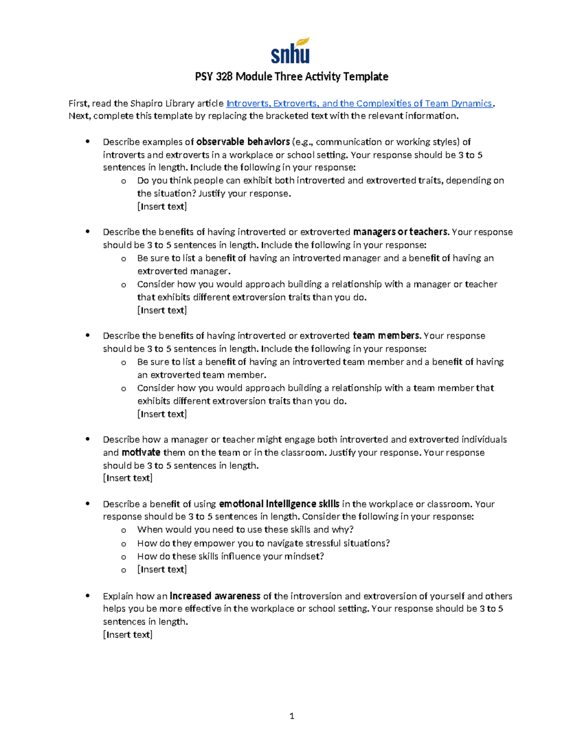 PSY 328 Module Three Activity Template - PSY 328 Module Three Activity ...