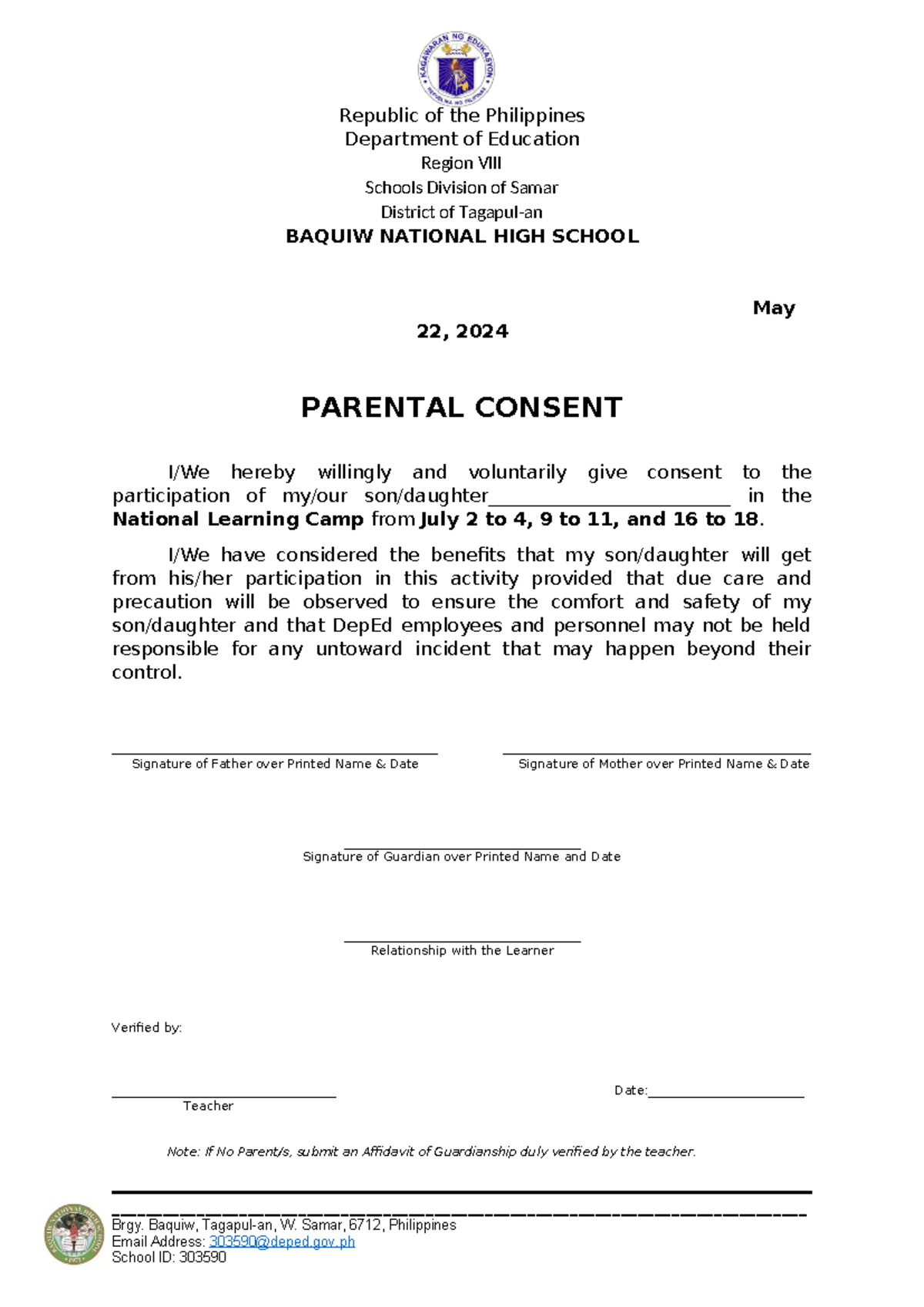 Narrative Accomplishment Report on National Learning Camp program of ...