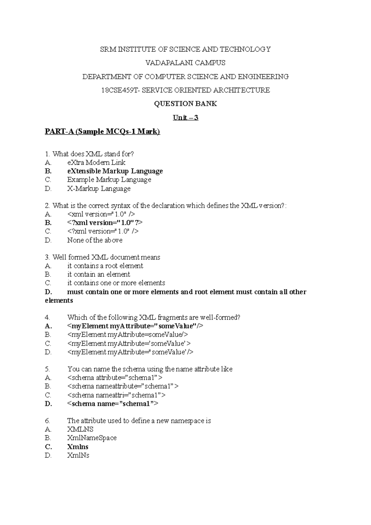 Unit-3 Question Bank - Service Oriented Architecture 18CSE459T - SRM ...
