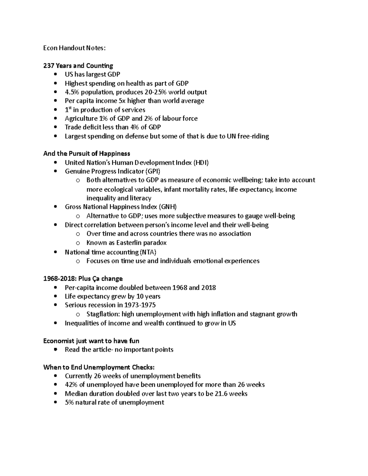 Economics Handout Notes - Econ Handout Notes: 237 Years and Counting US ...