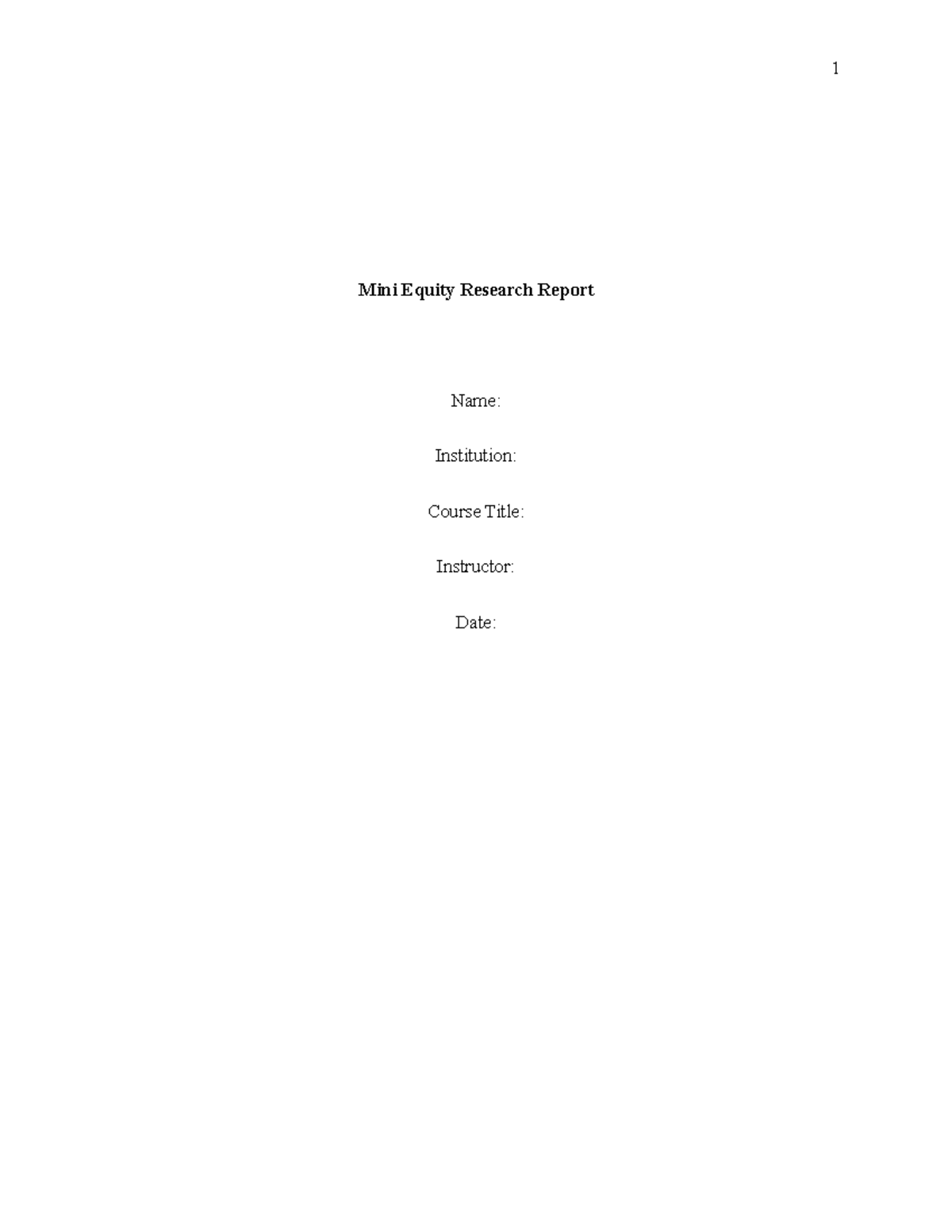 Mini Equity Research Report - Mini Equity Research Report Name ...