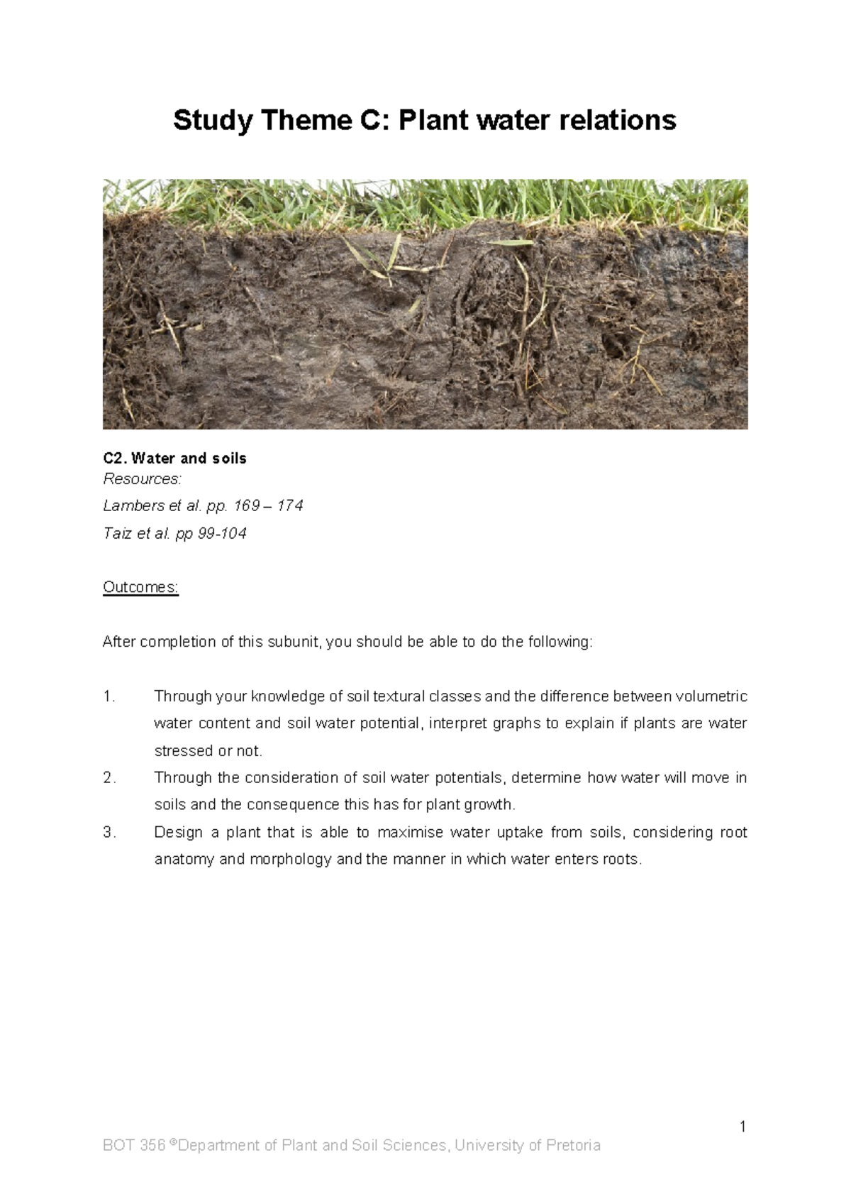 C2 Water and soils - Summary Plant ecophysiology - 1 Study Theme C ...