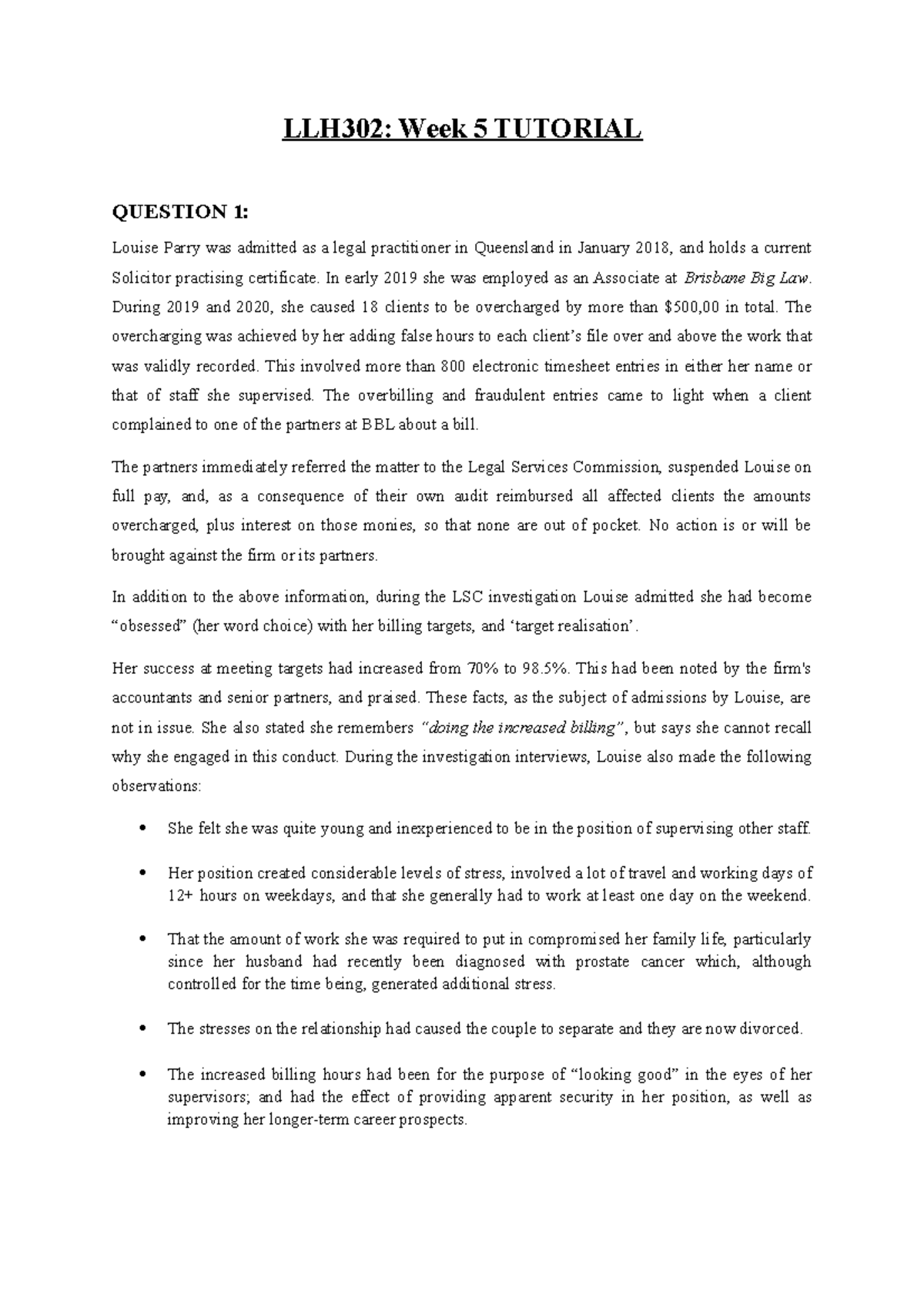 LLH302 W5 Tutorial - Worked examples of questions and correct answers - LLH302 - QUT - Studocu