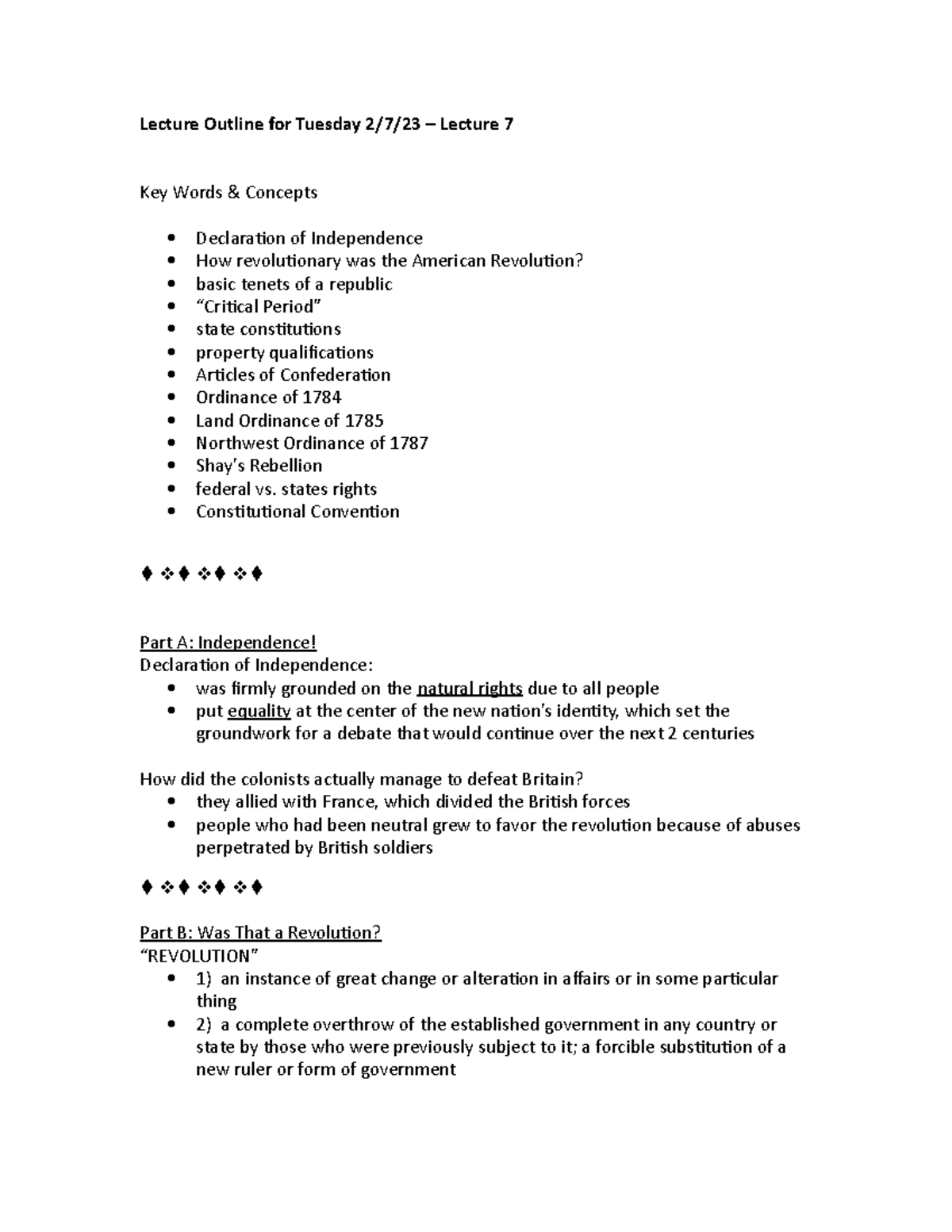 Lecture 7 outline - Dr. Gabrielle Lanier - Lecture Outline for Tuesday 2/7/23 – Lecture 7 Key ...