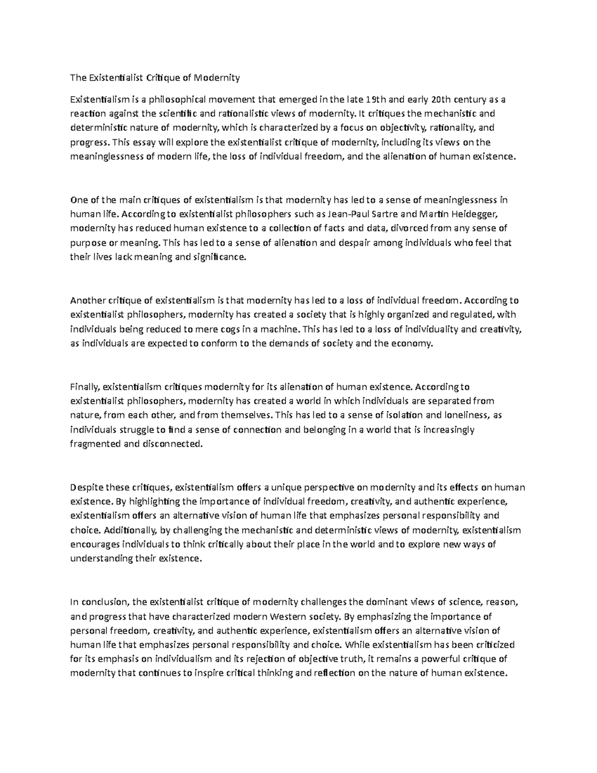 The Existentialist Critique of Modernity - The Existentialist Critique ...