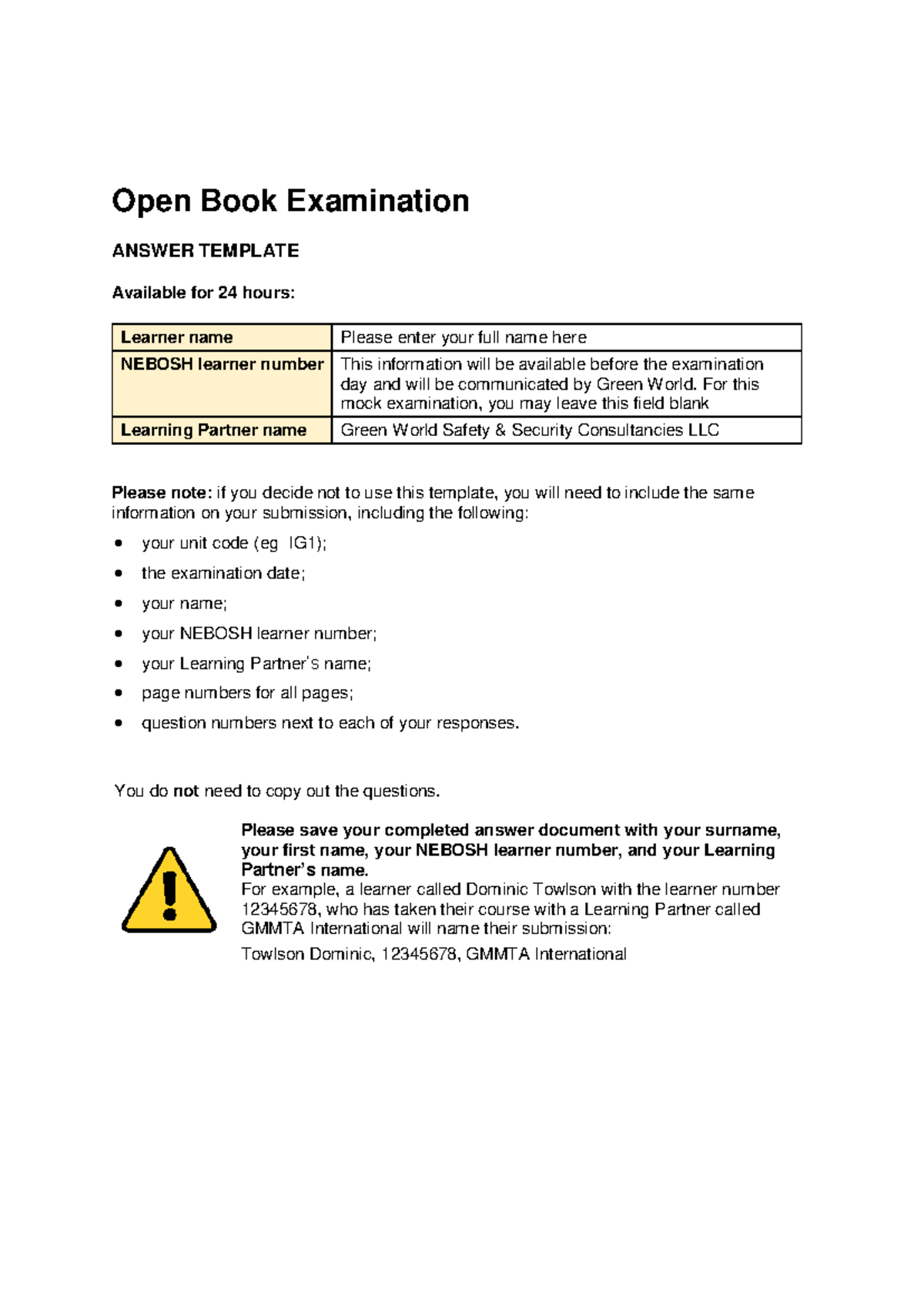 OBE MOCK Answer Sheet for assignment 3 (1)-2 - Open Book Examination ANSWER TEMPLATE Available ...