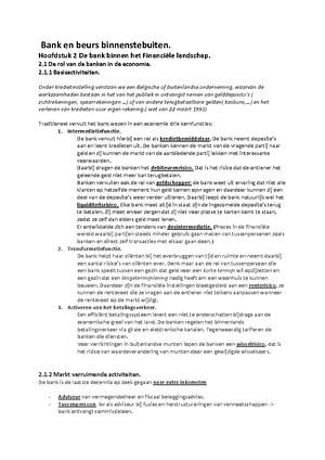 Voorbereiding bank en beurs 21-09 - Bank en Beurs Fundamentals ROL VAN ...