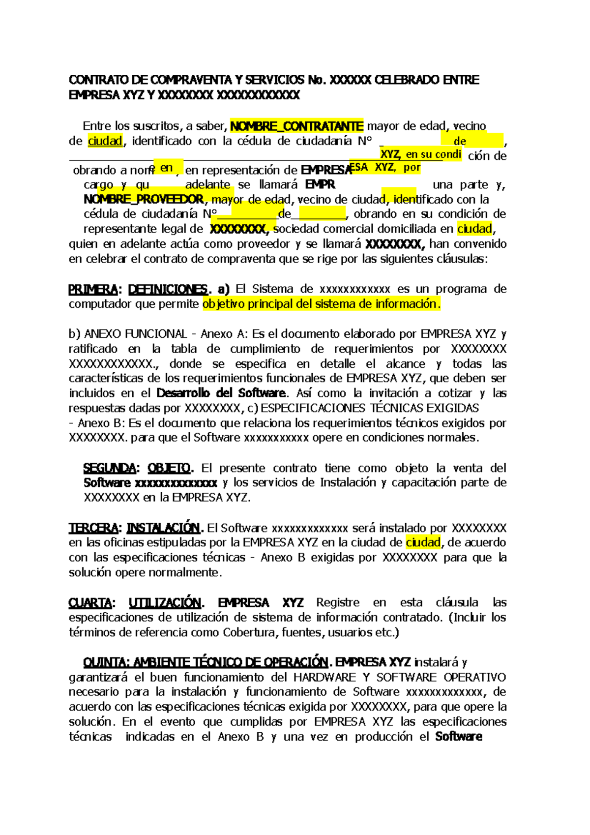 Modelo contrato software - ESA XYZ, por XYZ, en su condi de CONTRATO DE ...