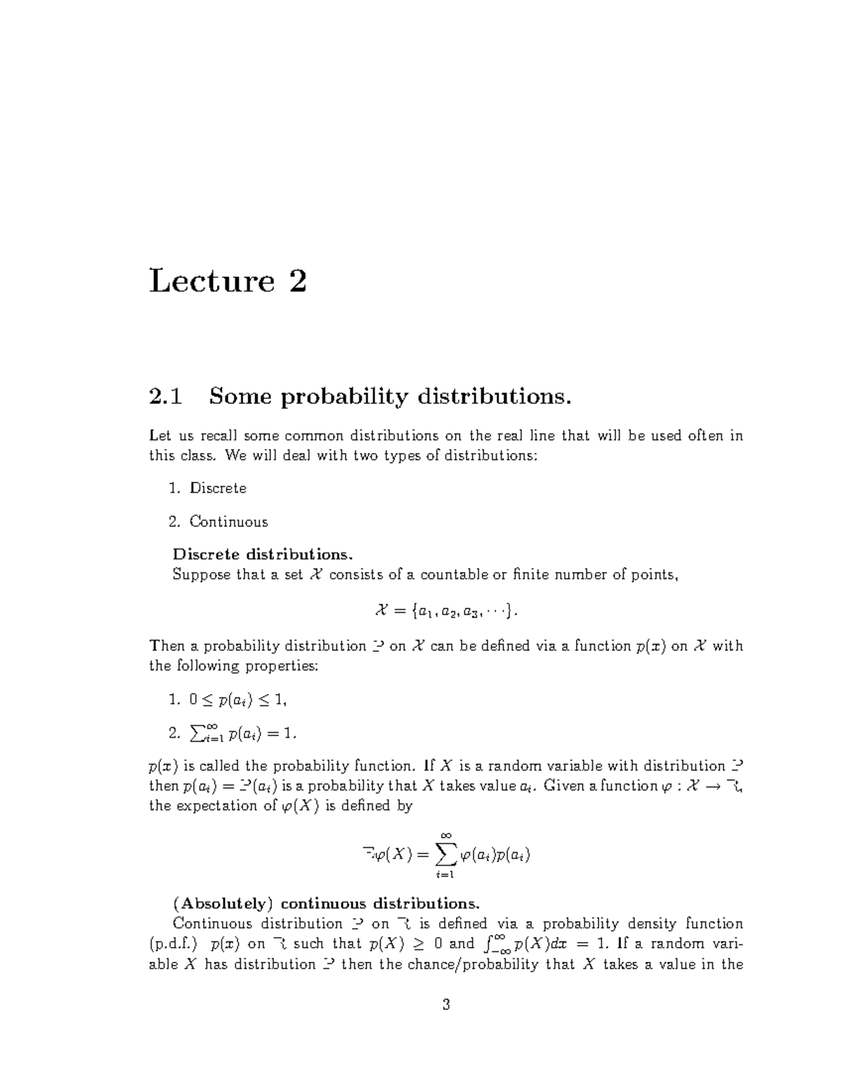 Some probability distributions - Let us recall some common ...