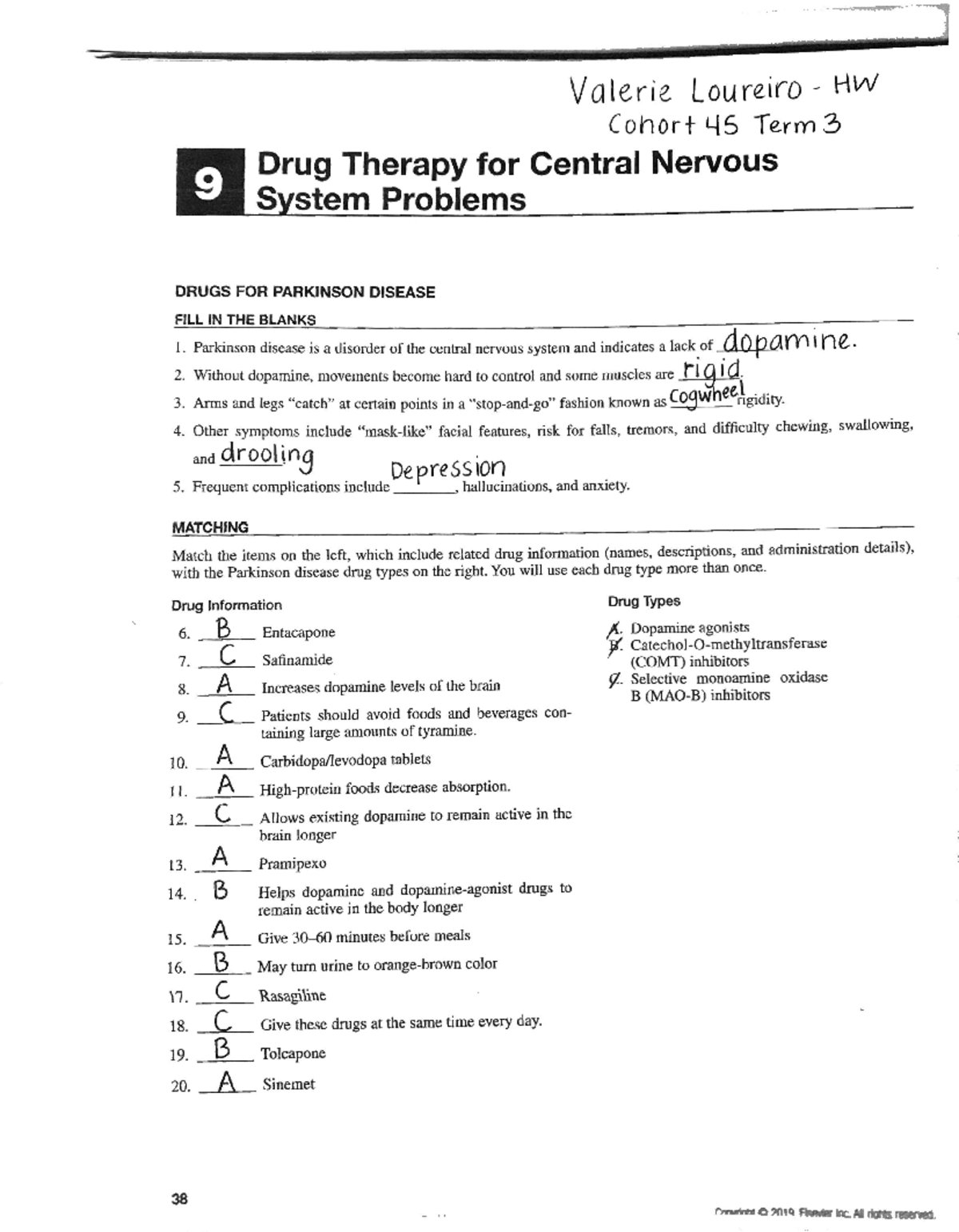 Chapter 9 Study Guide Homework Pharm II - Valerie Loureiro HW Cohort 45 ...
