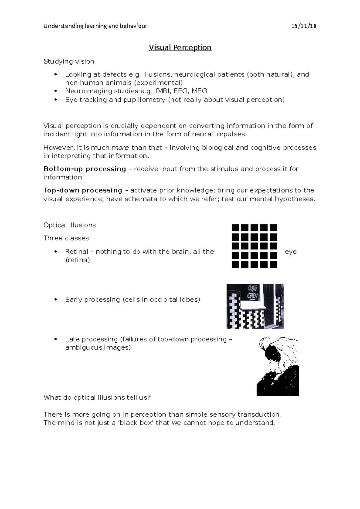 Biological psychology - Lecture 7 - Visual Perception - Understanding ...