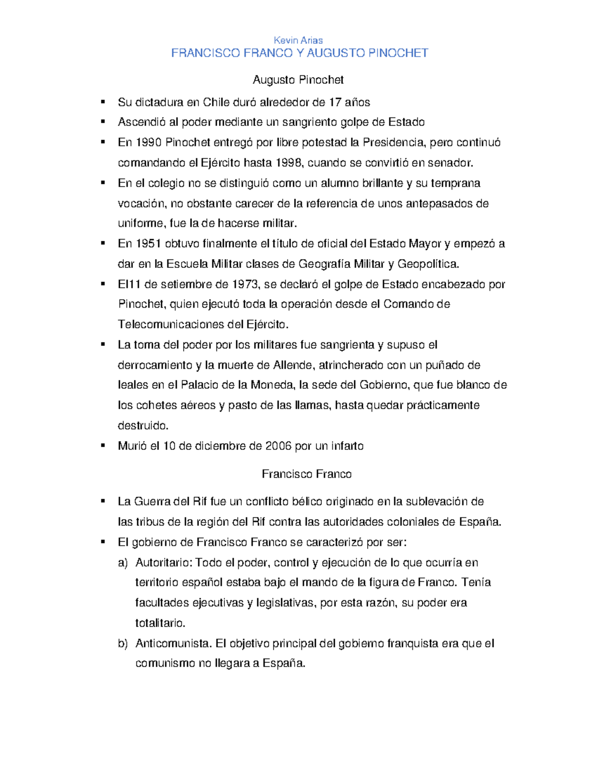 Tarea#6 Historia-Presidentes Franco y Pinochet-Kevin Arias - Kevin ...