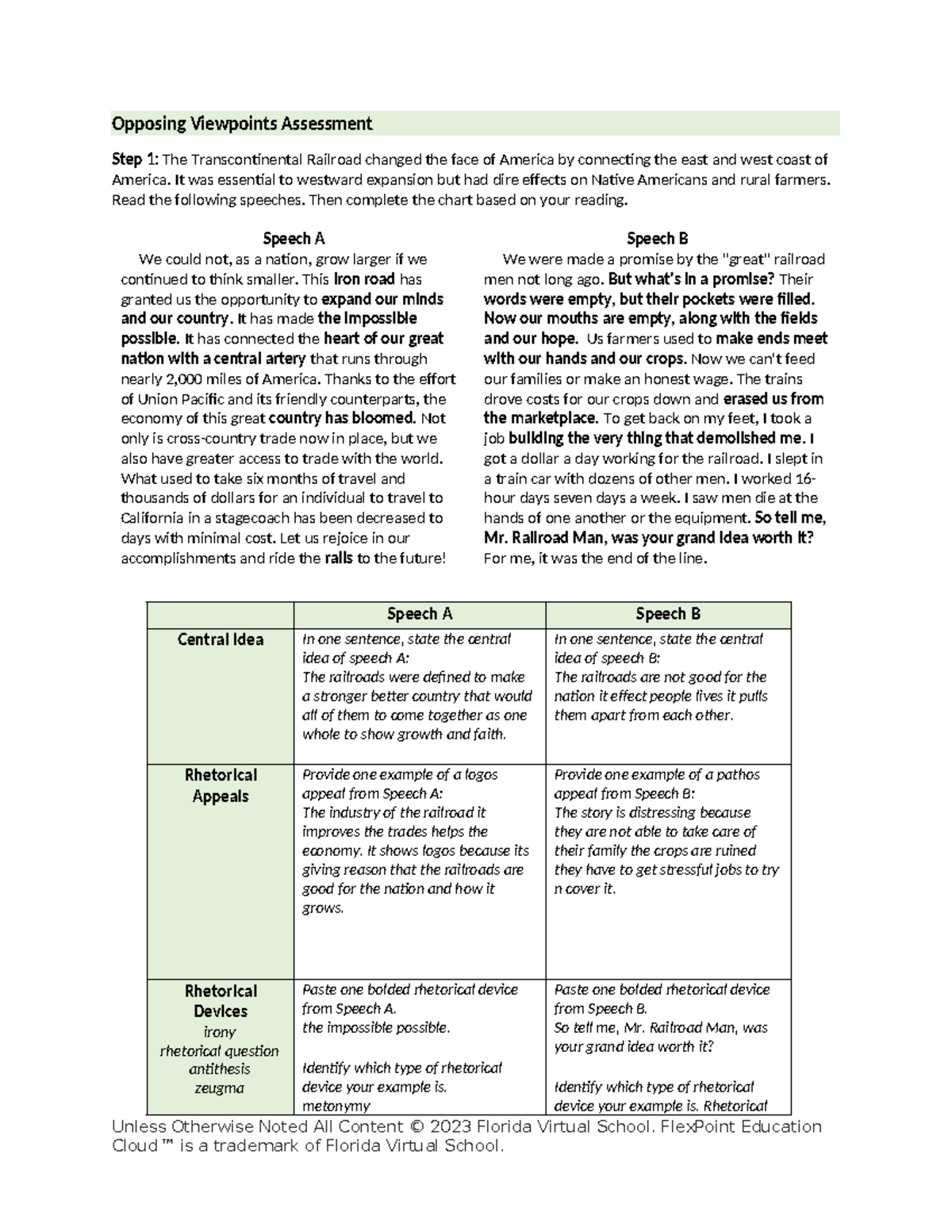 Opposing viewpoints assessment - Opposing Viewpoints Assessment Step 1 ...