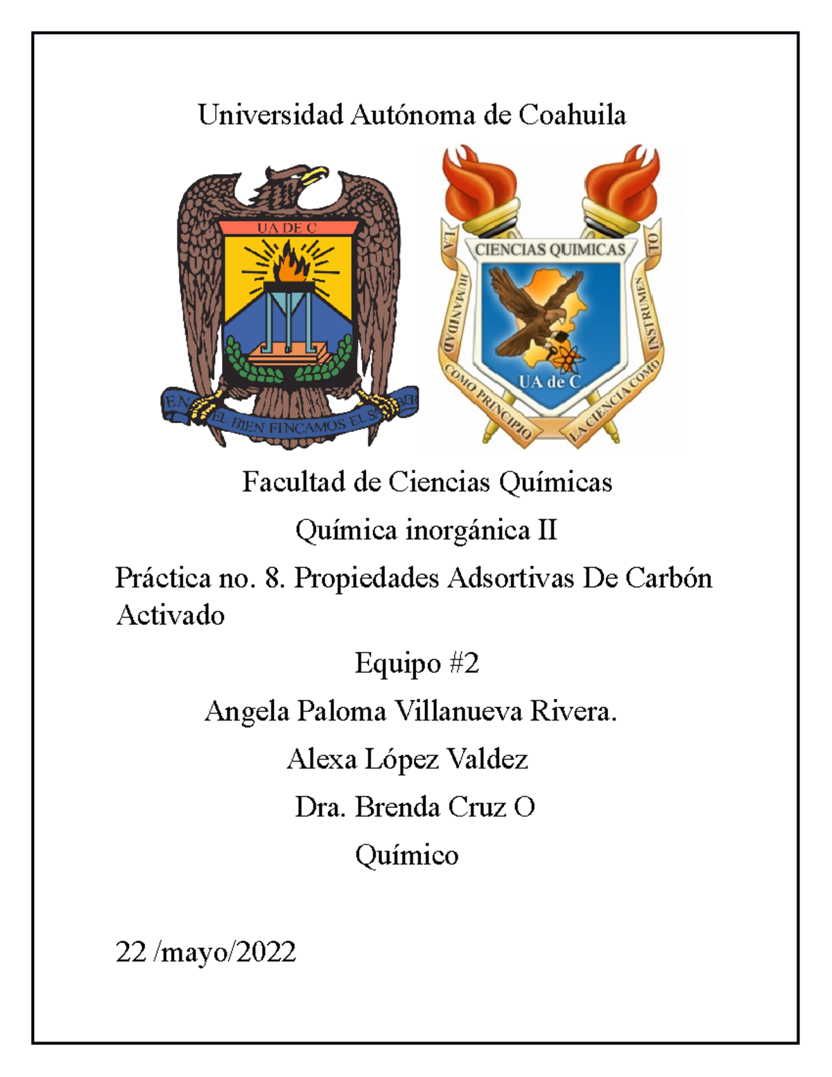 Practica 8 Inorganica - quimica general repaso y resumen - Universidad ...