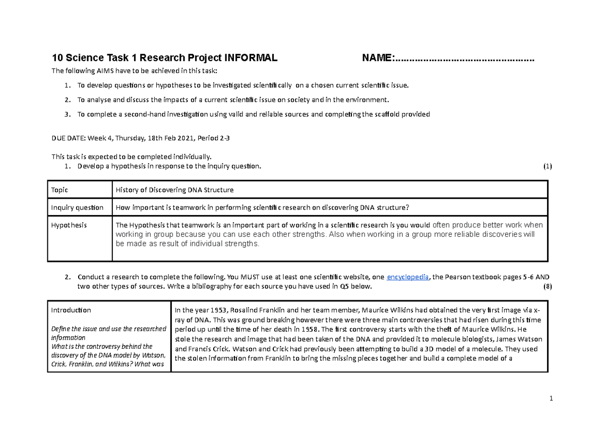 Assignment human rights services and - 10 Science Task 1 Research ...