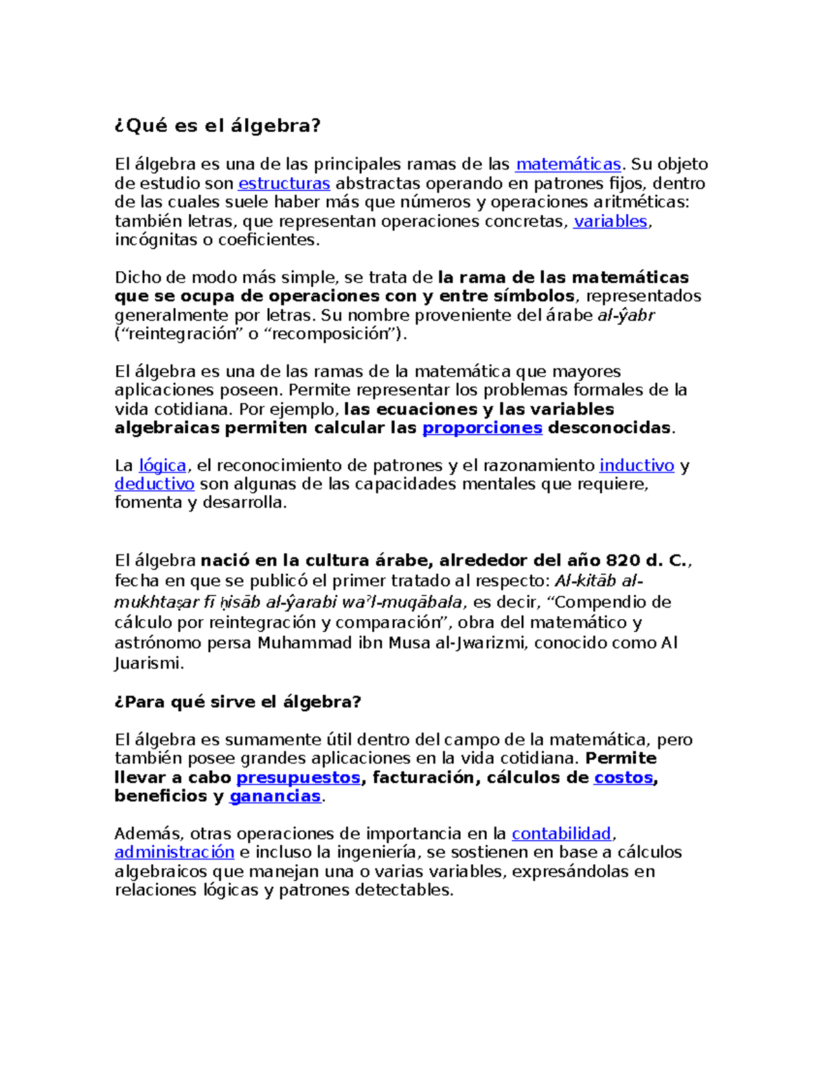 Introduccion - ¿Qué es el álgebra? El álgebra es una de las principales ...