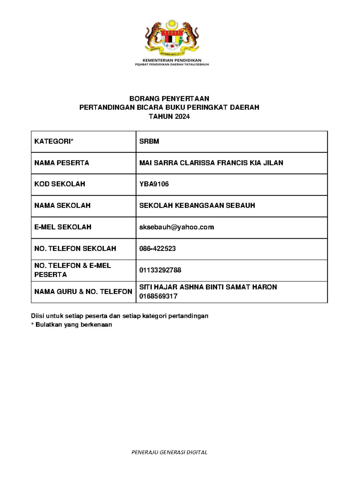 BOOK Review BY MAI Sarra - PENERAJU GENERASI DIGITAL BORANG PENYERTAAN PERTANDINGAN BICARA BUKU ...