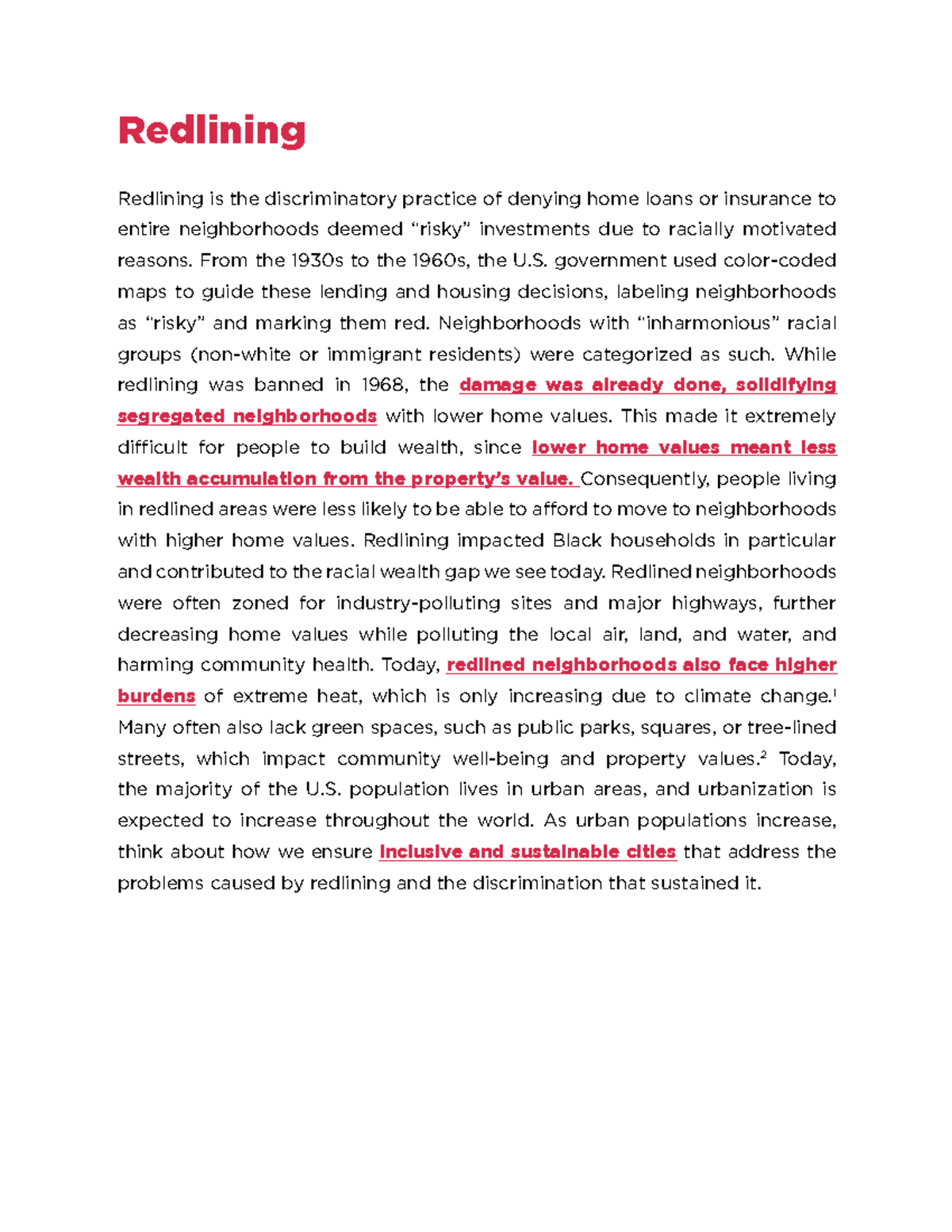 Redlining - Lecture notes 3 - Redlining is the discriminatory practice ...