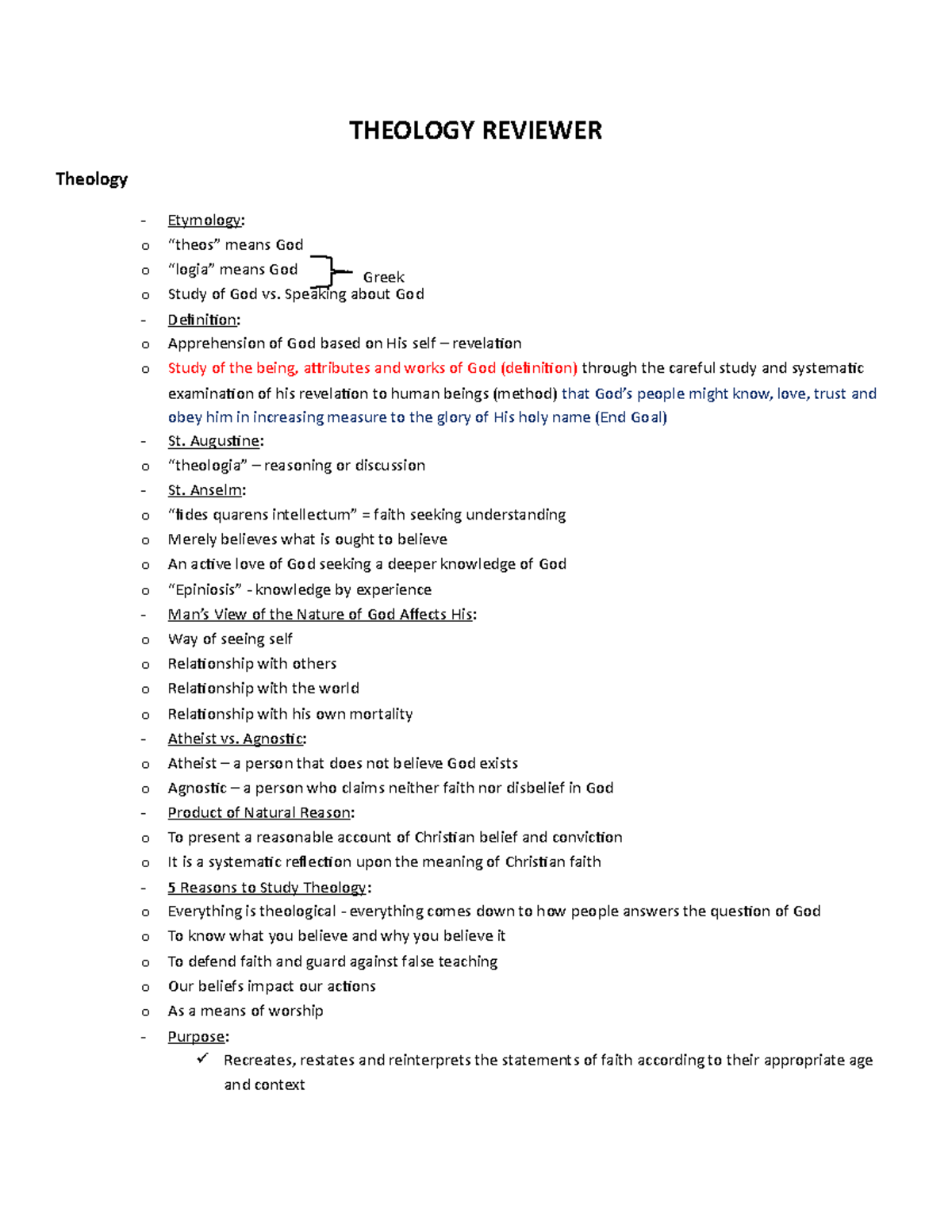 Theology- Reviewer - Lecture notes 1-6 - THEOLOGY REVIEWER Theology ...