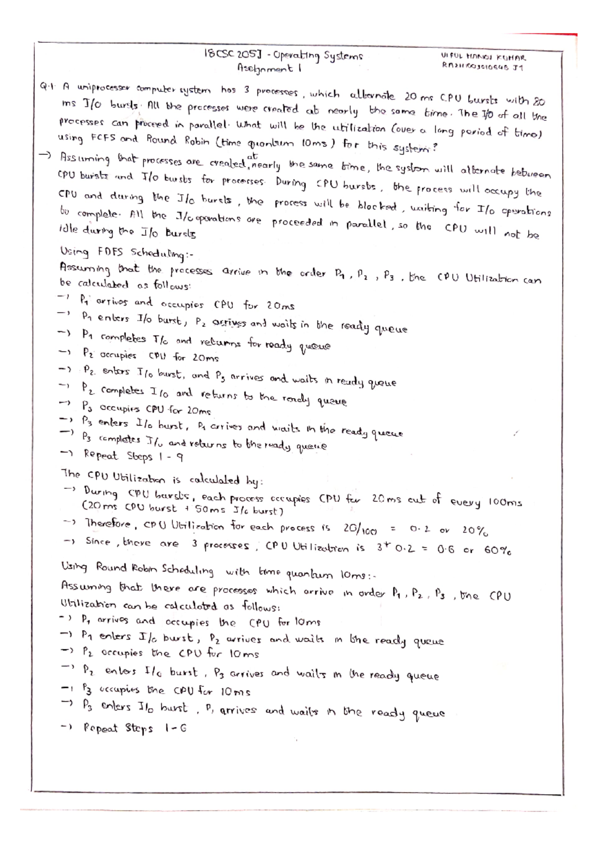 18CSC205J OS Assignment 1 646 - Operating Systems - Studocu