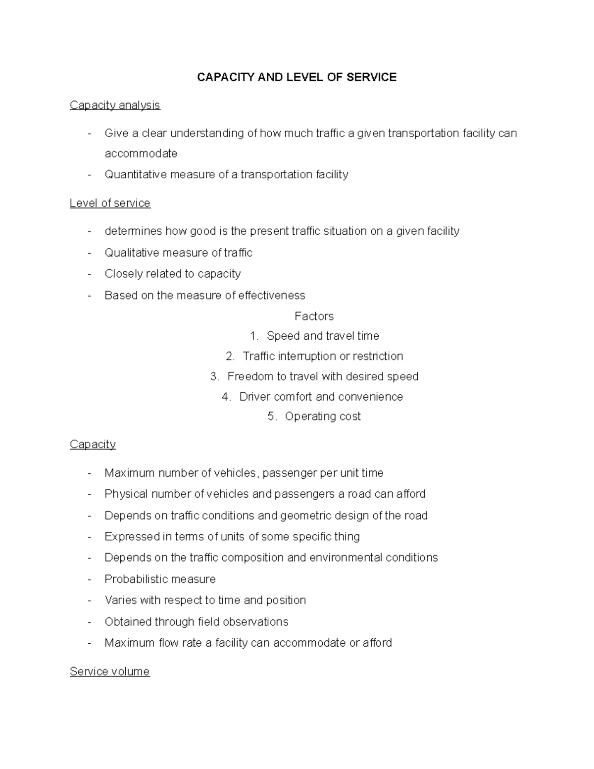 Capacity and Level of Service - CAPACITY AND LEVEL OF SERVICE Capacity ...