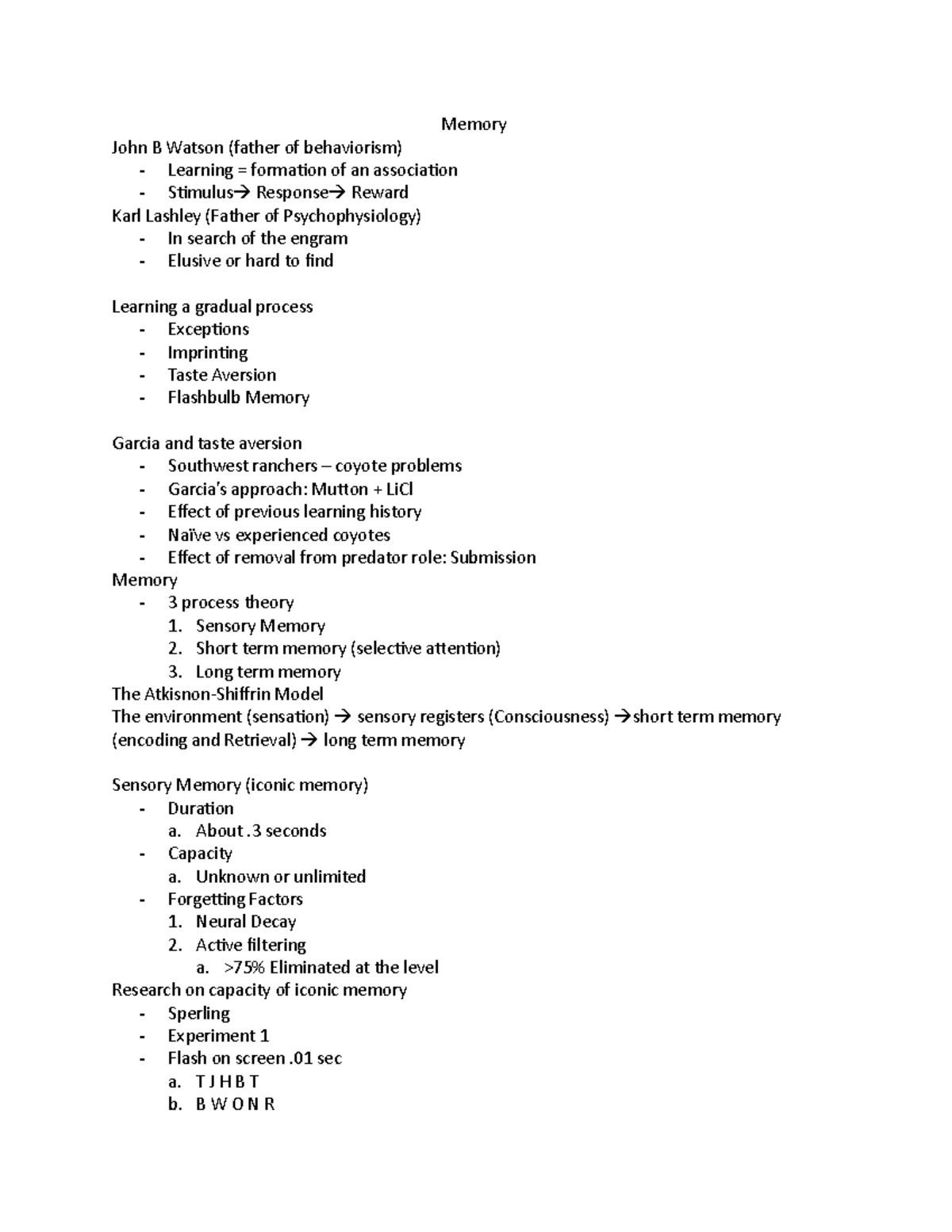 Memory - Memory John B Watson (father of behaviorism) - Learning ...
