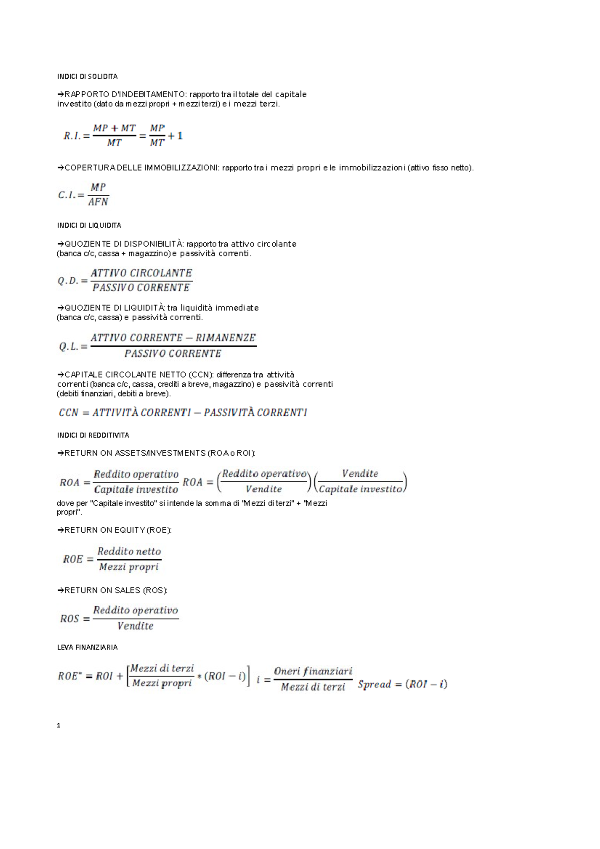 Indici DI Bilancio - INDICI DI SOLIDITA RAPPORTO D’INDEBITAMENTO ...