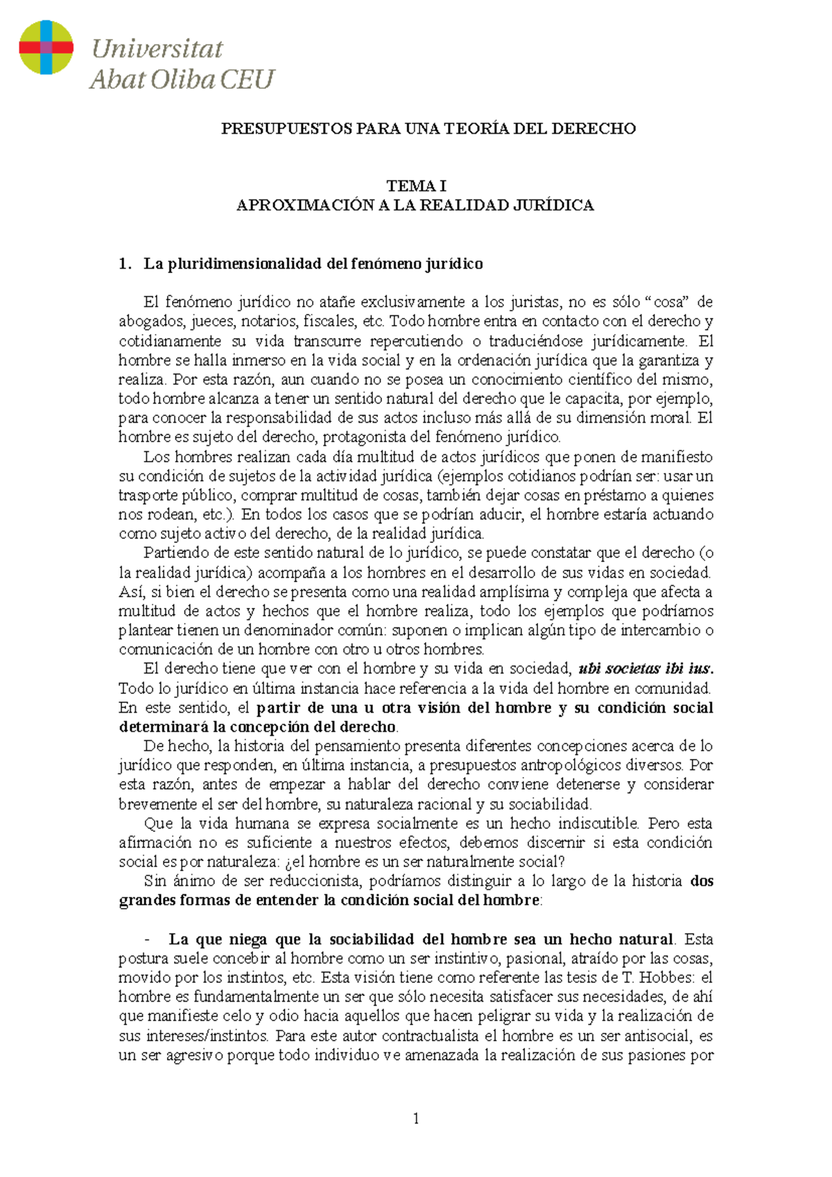 Tema I - xcbn - PRESUPUESTOS PARA UNA TEORÍA DEL DERECHO TEMA I ...