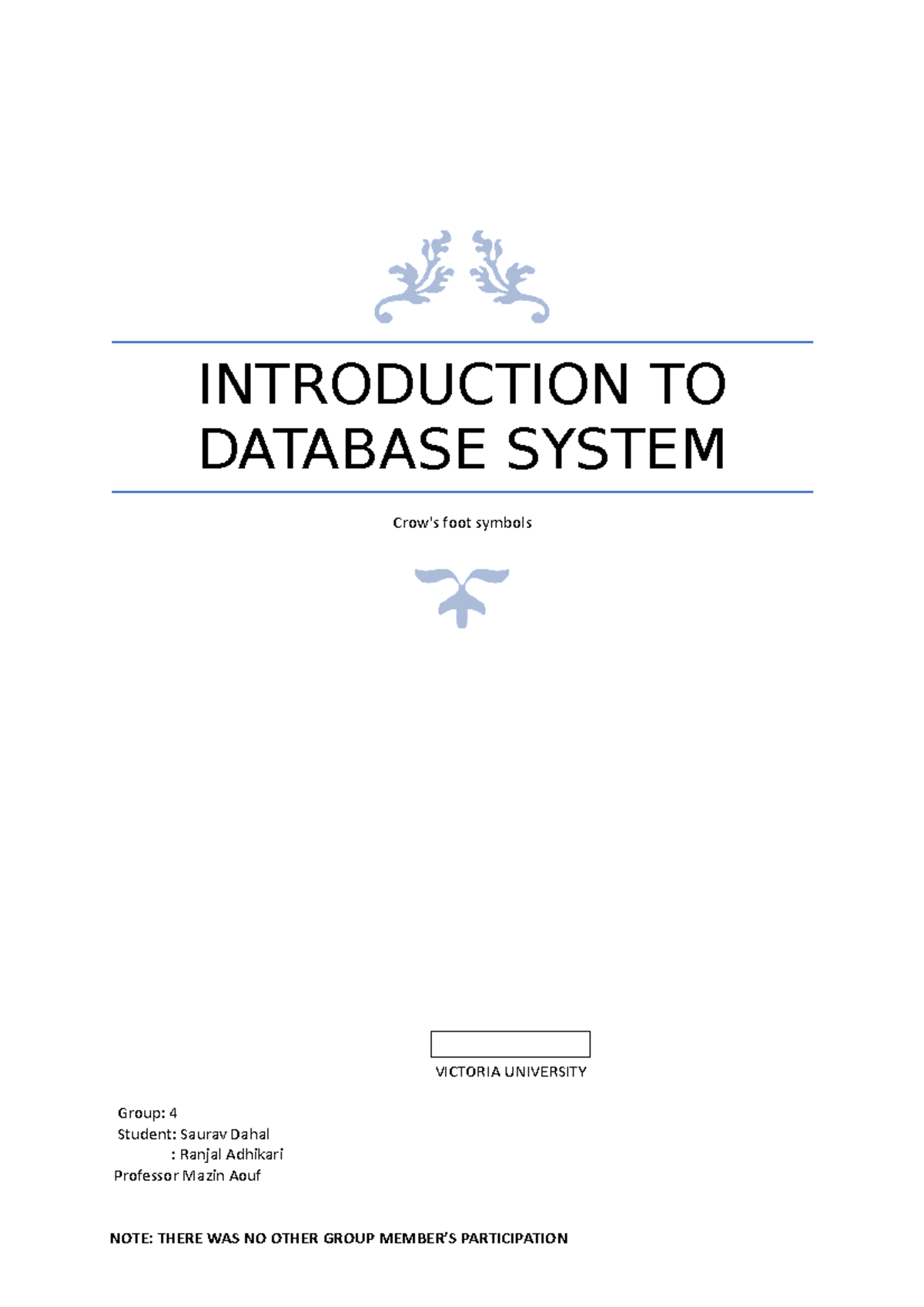 Stage 1 Final - Part of assignment - INTRODUCTION TO DATABASE SYSTEM ...