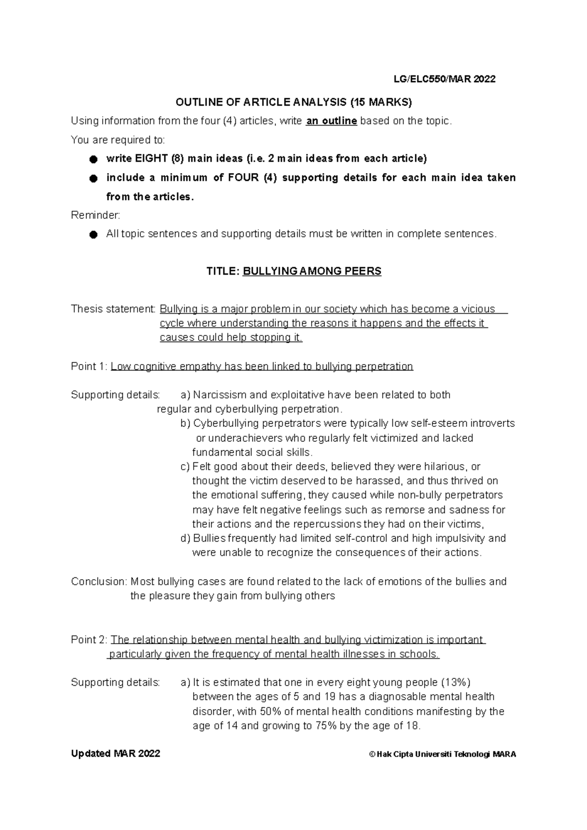 Article Analysis - OUTLINE OF ARTICLE ANALYSIS (15 MARKS) Using ...