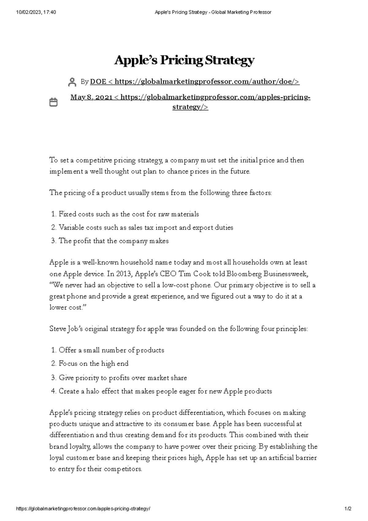 Apple's Pricing Strategy - Global Marketing Professor - 10/02/2023, 17 ...