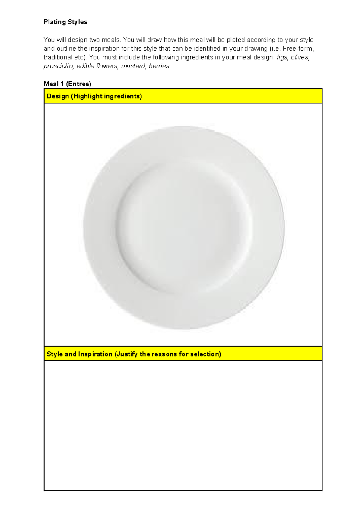 Plating Styles - Complete worksheet - Plating Styles You will design ...