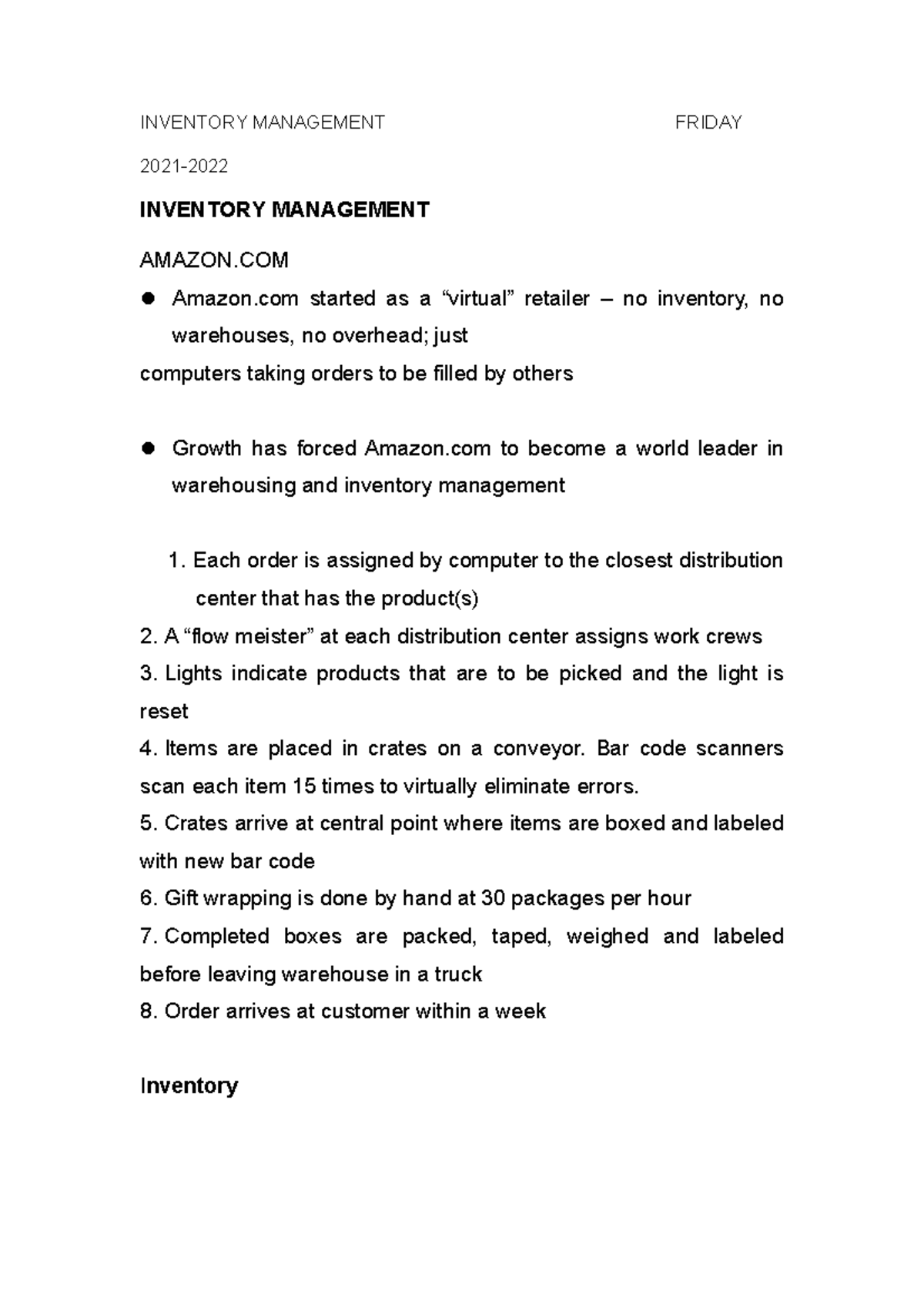 Inventory Management Lecture Notes - INVENTORY MANAGEMENT FRIDAY 2021 ...