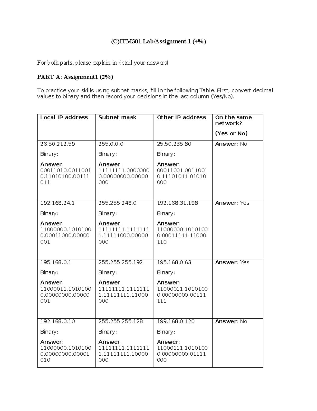 ITM301 - Lab 1 - (C)ITM301 Lab/Assignment 1 (4%) For both parts, please explain in detail your ...