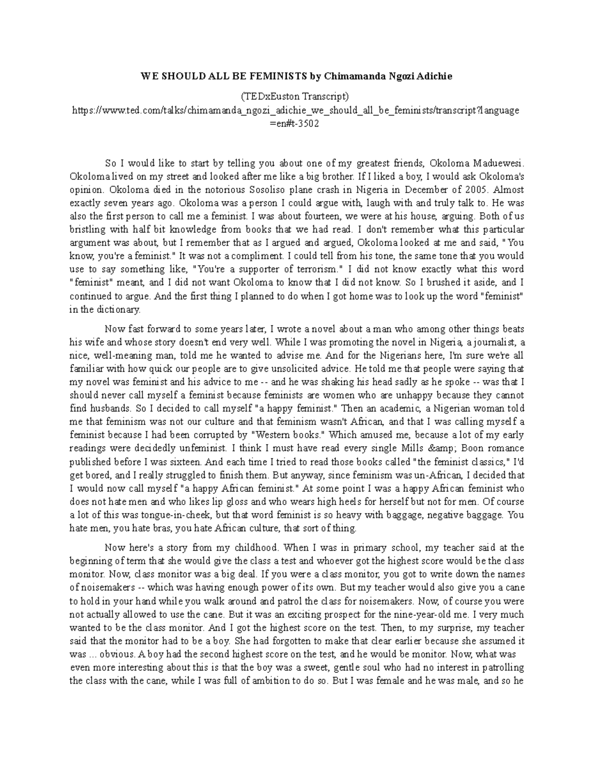 WE Should ALL BE Feminists by Chimamanda Ngozi Adichie - WE SHOULD ALL ...