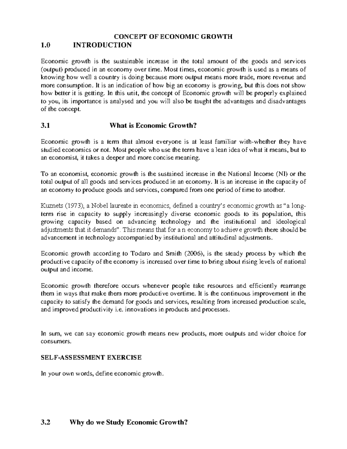 UNIT 1 - Brief notes on economic development - CONCEPT OF ECONOMIC ...