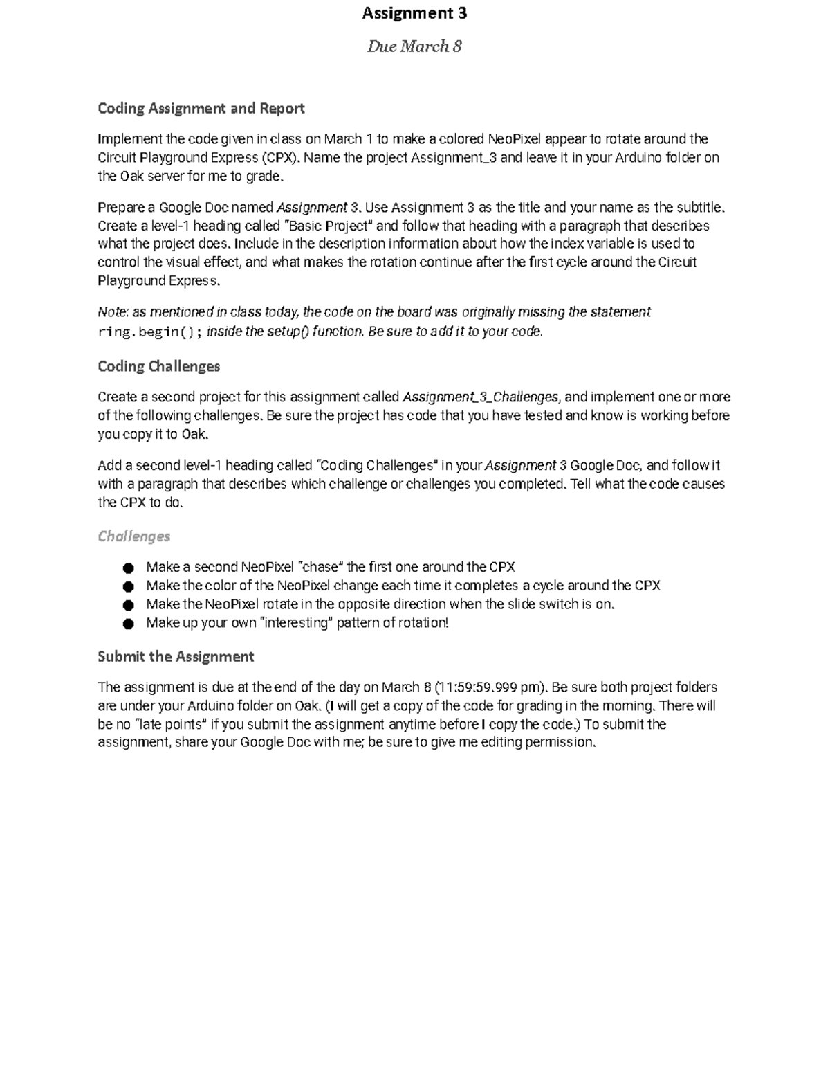 2018-03-08 Assignment 3 - Assignment 3 Due March 8 Coding Assignment ...