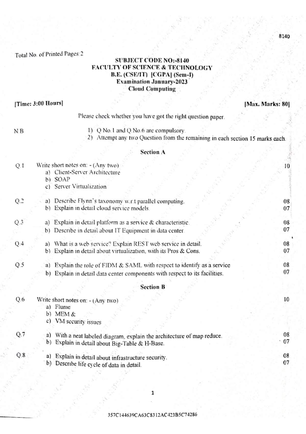 Cloud Computing - old question paper for refference - Computer ...
