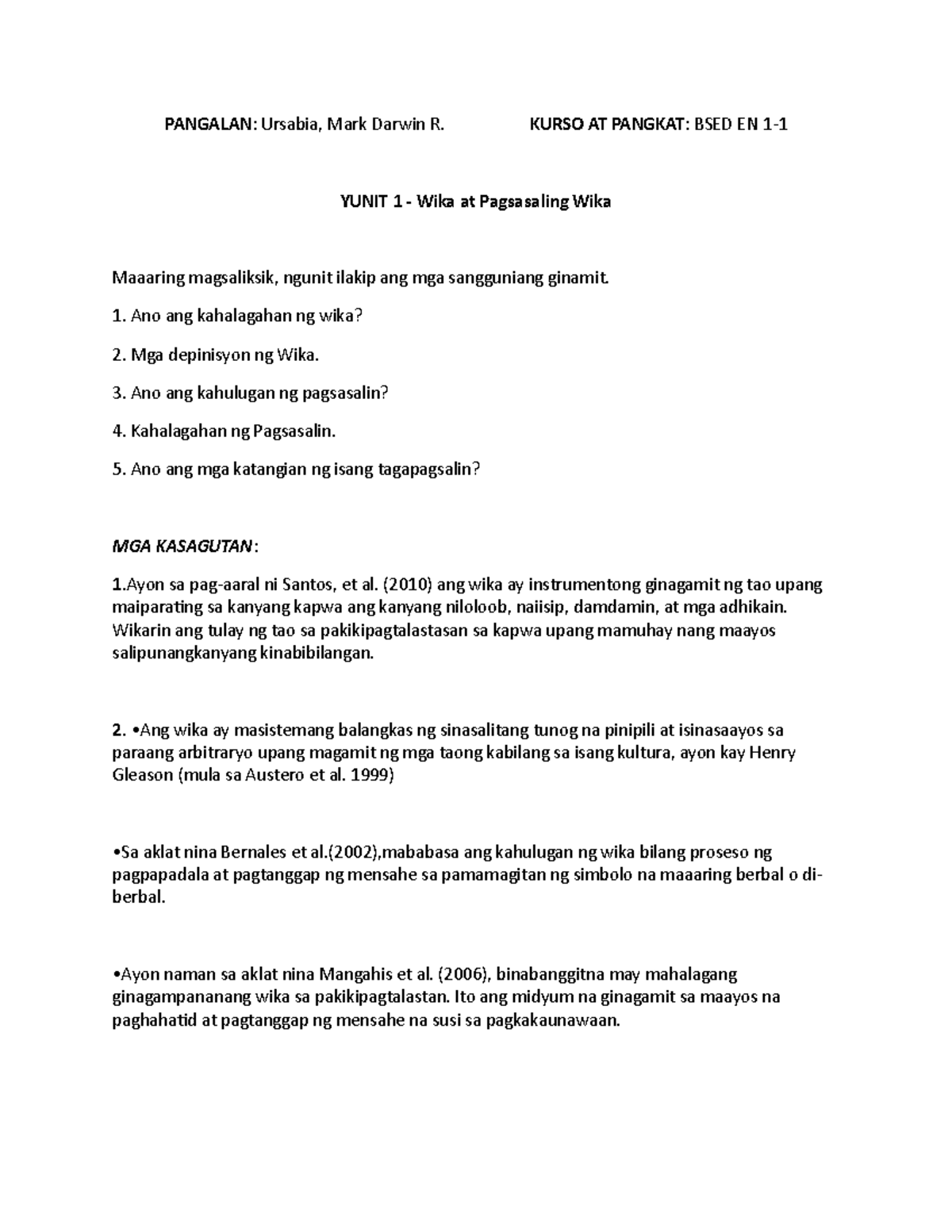 Gawain SA Pagsasalin - PANGALAN : Ursabia, Mark Darwin R. KURSO AT ...