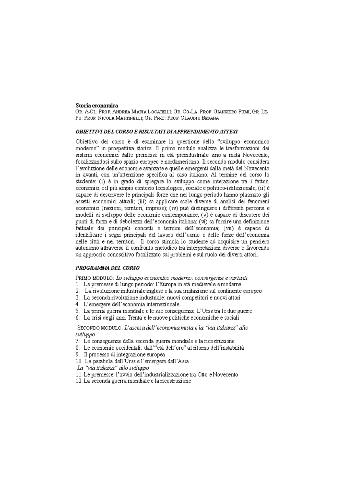 Storia economica Fumi - appunti presi durante le lezioni, serviranno ...