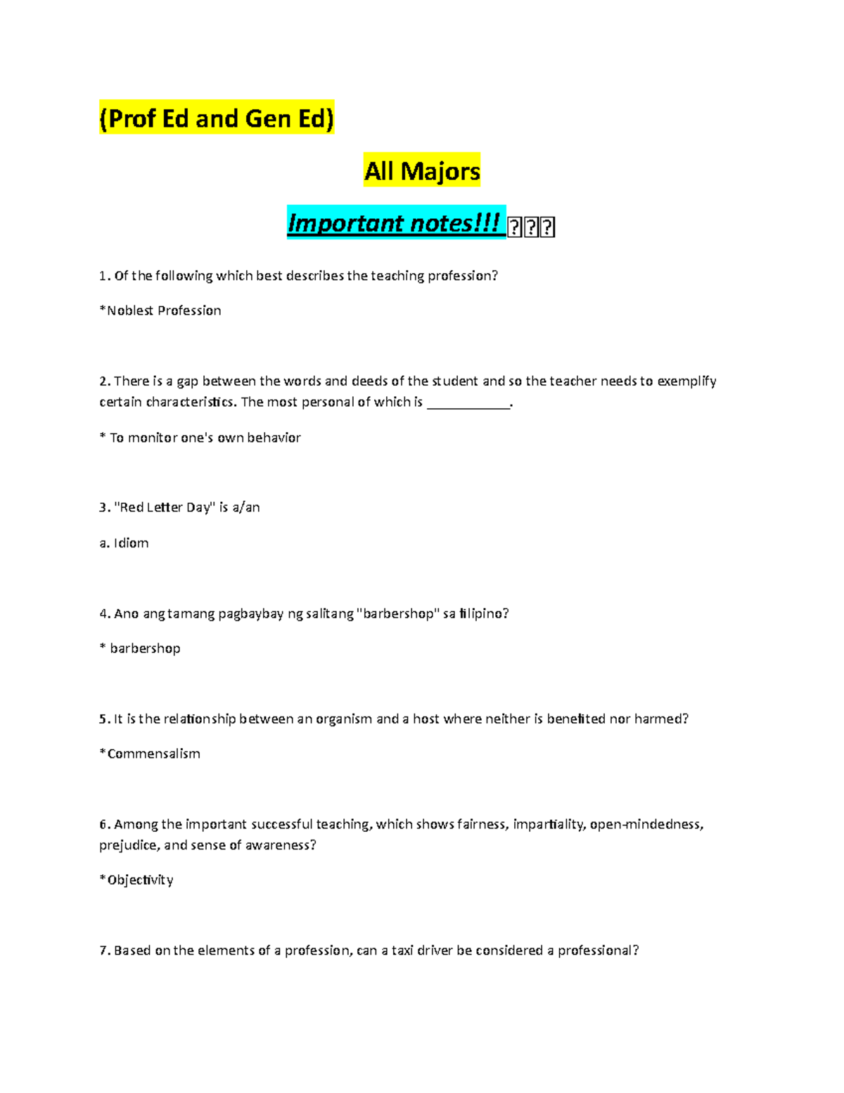 #5 LET Questions 2019 ¦ Prof Ed Gen Ed 130 items - (Prof Ed and Gen Ed ...