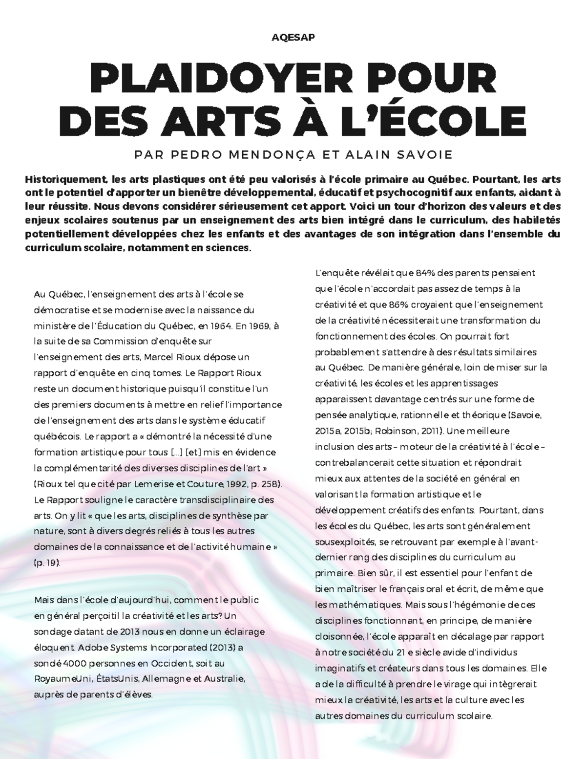Raisons de soutenir les arts (version longue) - PLAIDOYER POUR DES ARTS ...