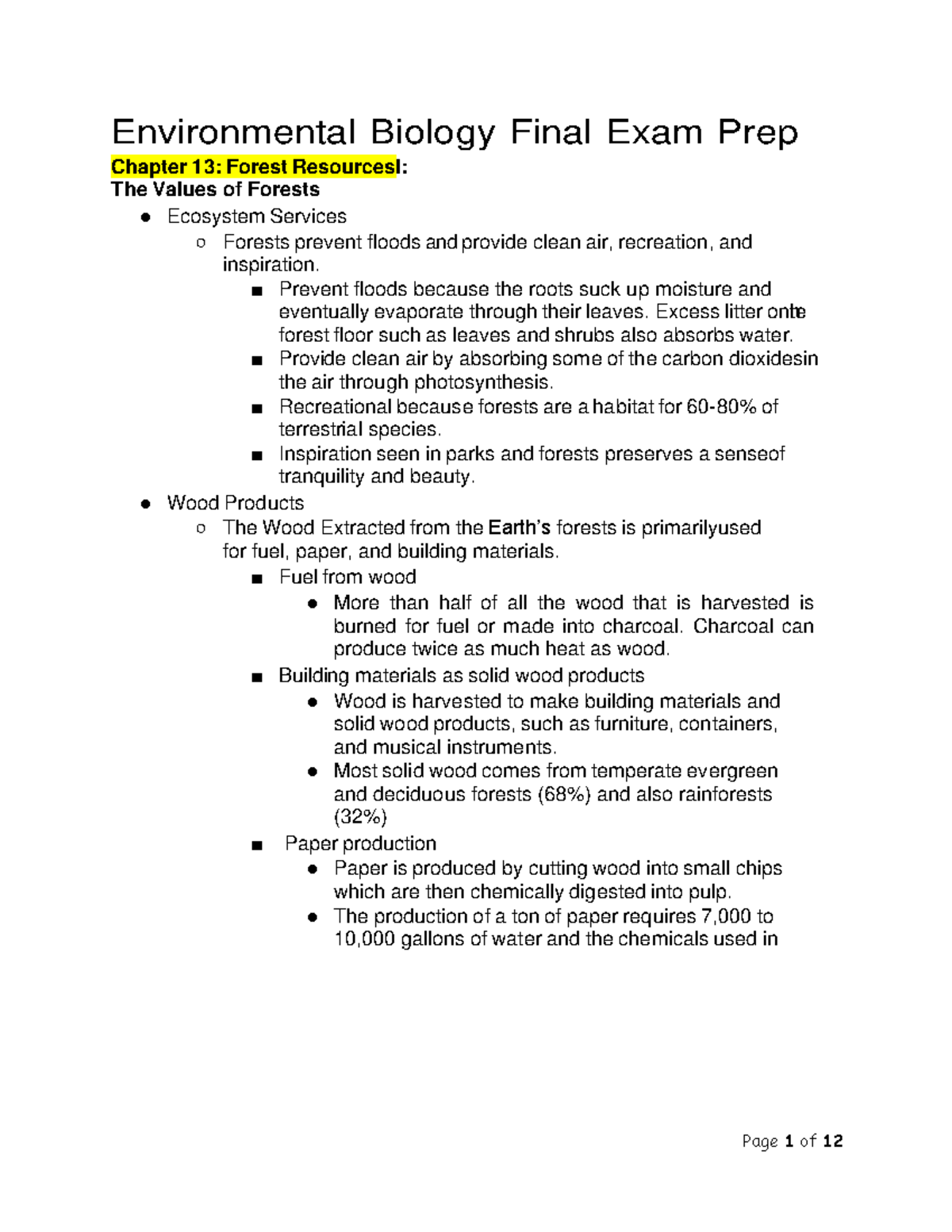 Environmental Biology Final Exam Prep - Prevent floods because the ...