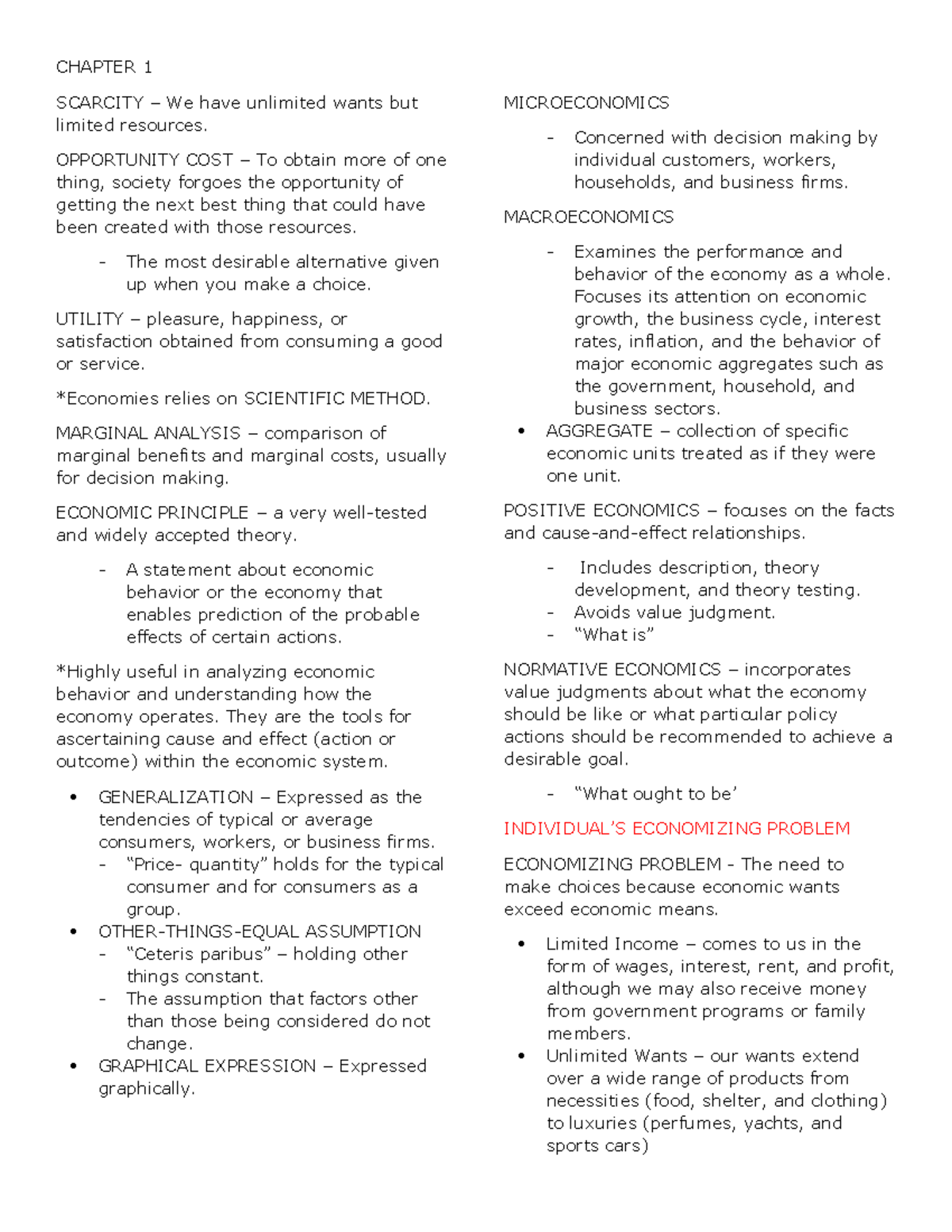 CHP 1 Economics - CHAPTER 1 SCARCITY – We have unlimited wants but ...