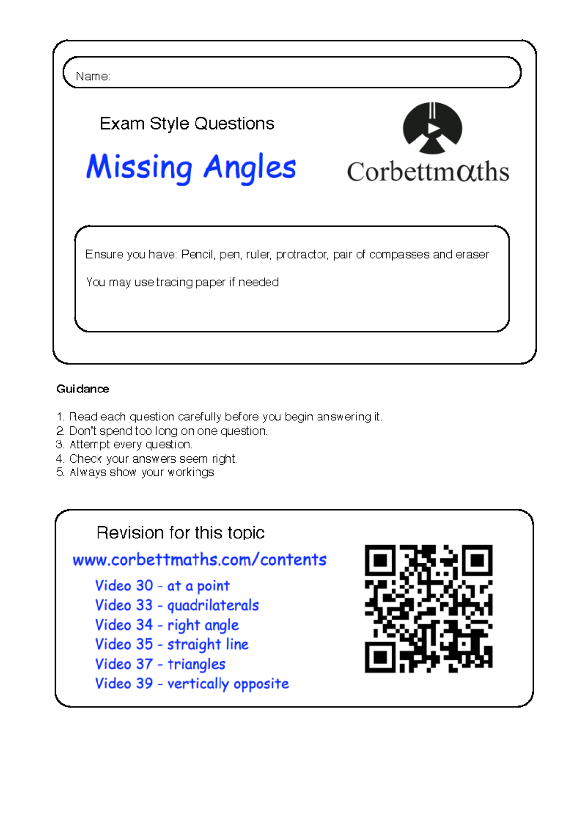 Missing-angles-pdf1 - awesome - Name: Exam Style Questions Ensure you ...