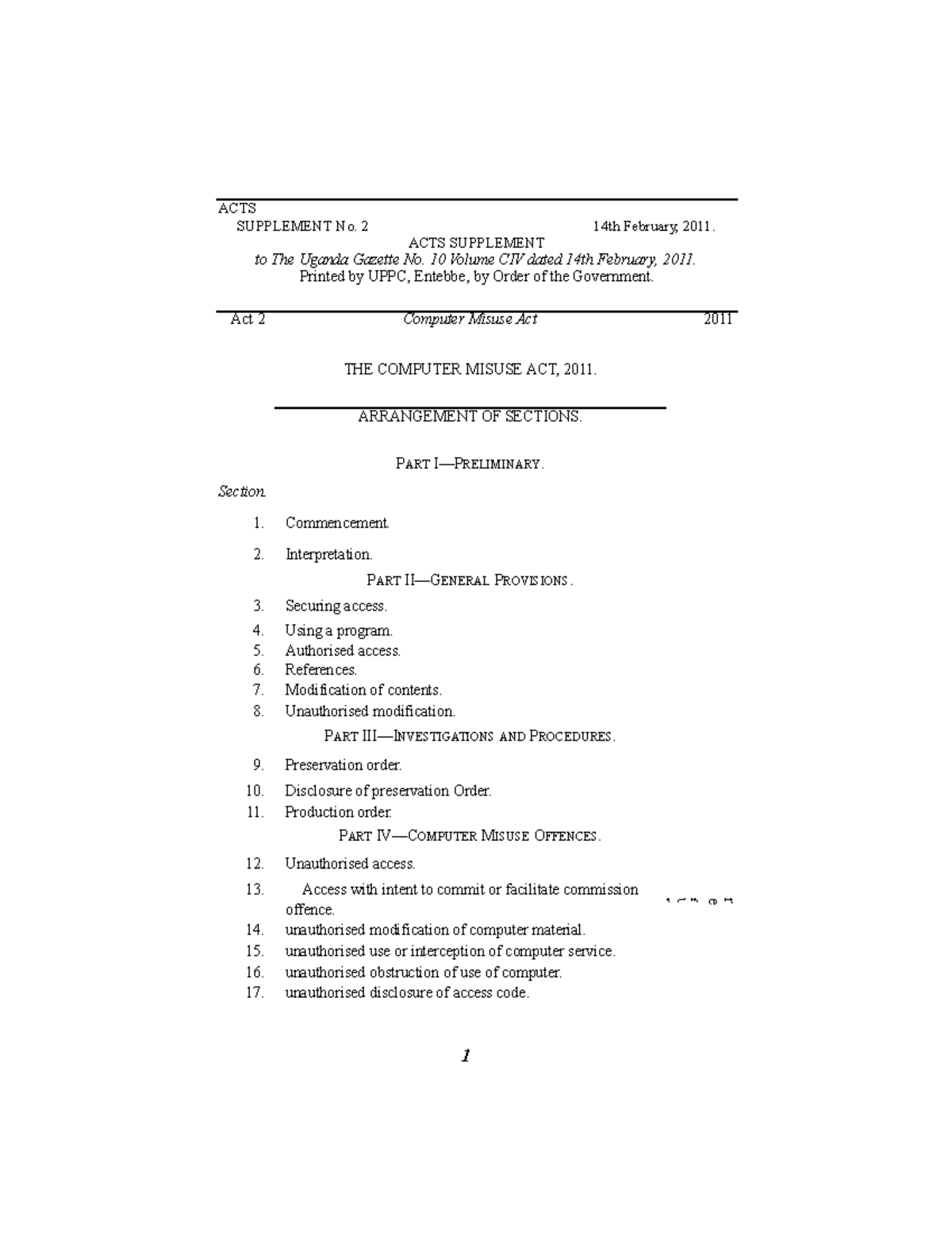 Computer misuse act docx 87236 - ACTS SUPPLEMENT No. 2 14th February ...