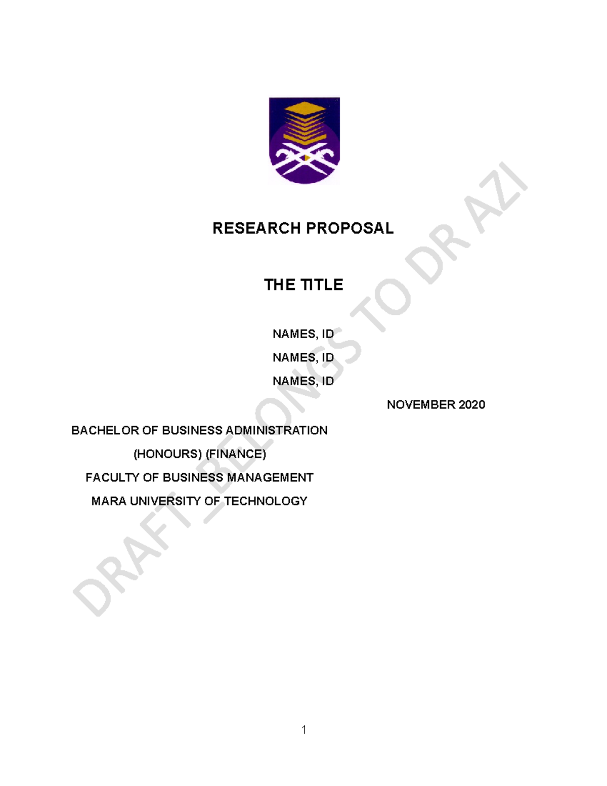 Skeleton for Proposal - Notes for student - RESEARCH PROPOSAL THE TITLE ...